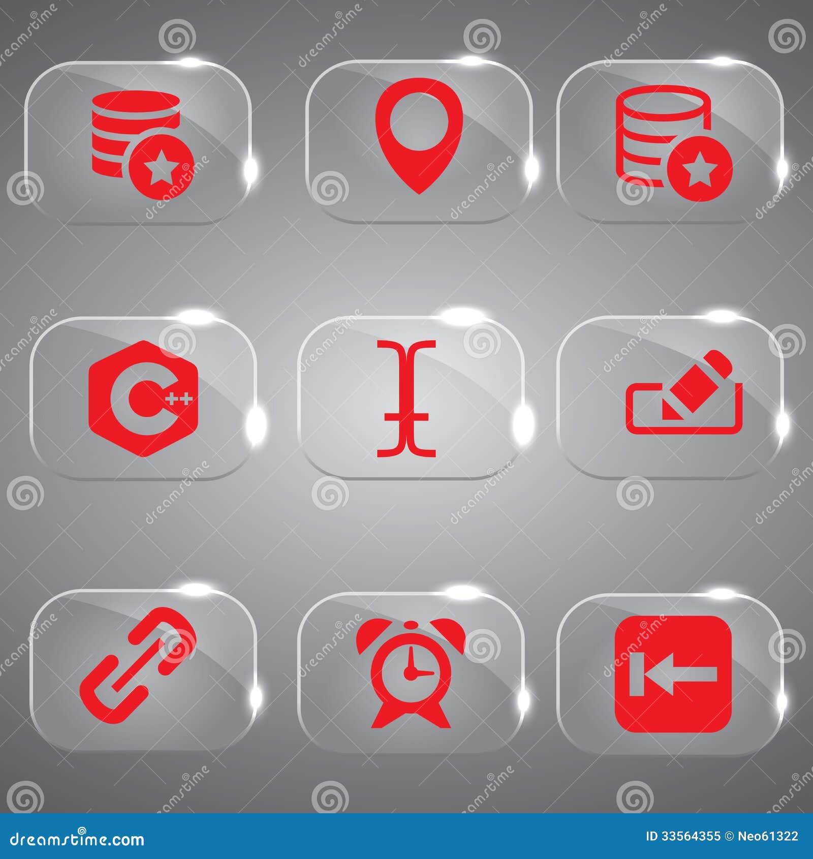 Vector Glass Icons Set Red Color Stock Vector - Illustration of icon ...