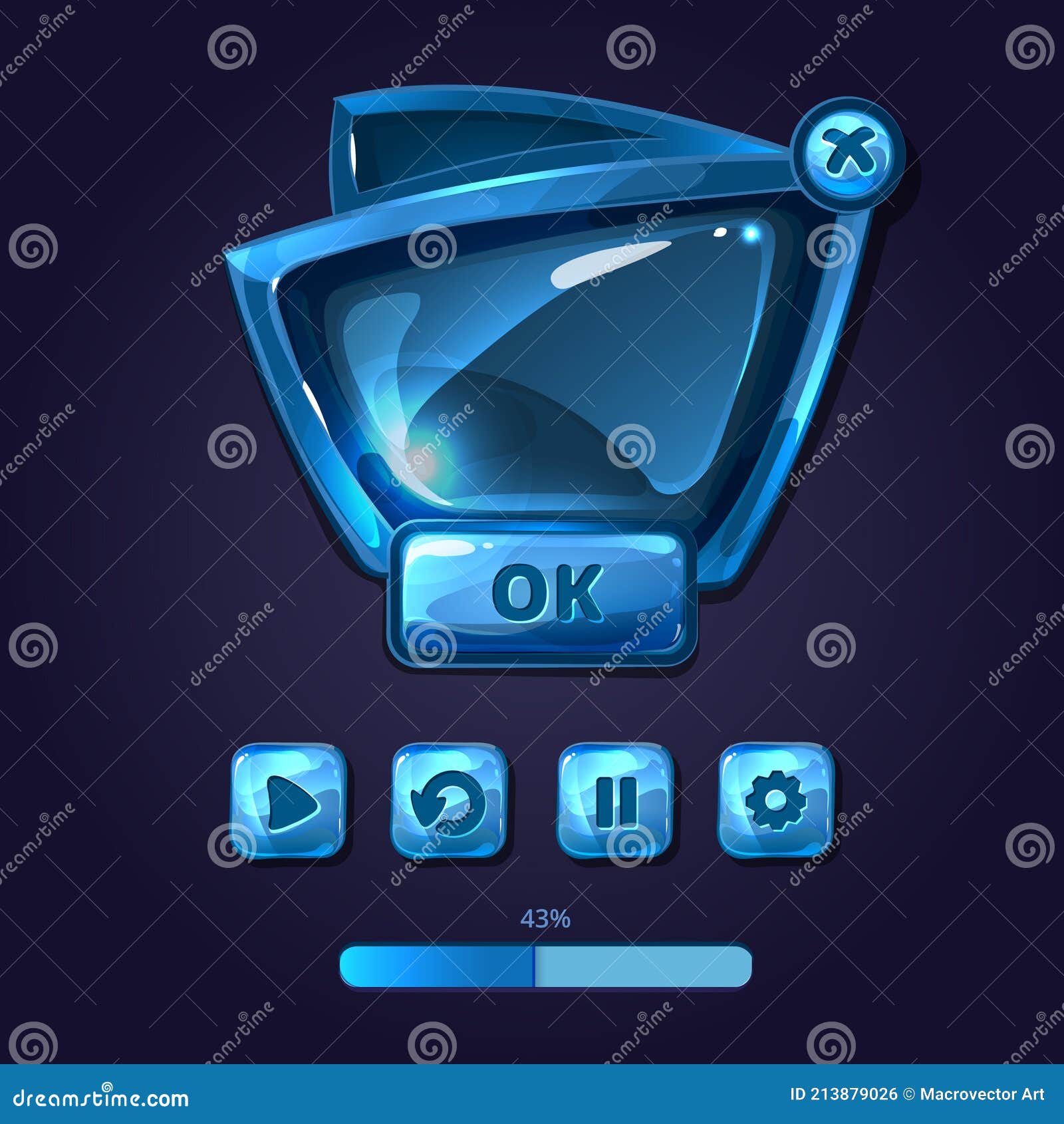 Vector Glass Panels and Buttons for Game UI in Cartoon Style Stock ...