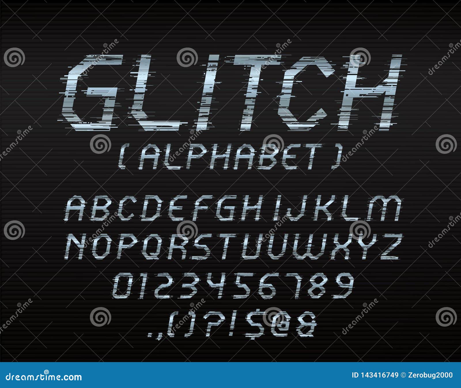 Glitch font stock vector. Illustration of glitch, line - 143416749