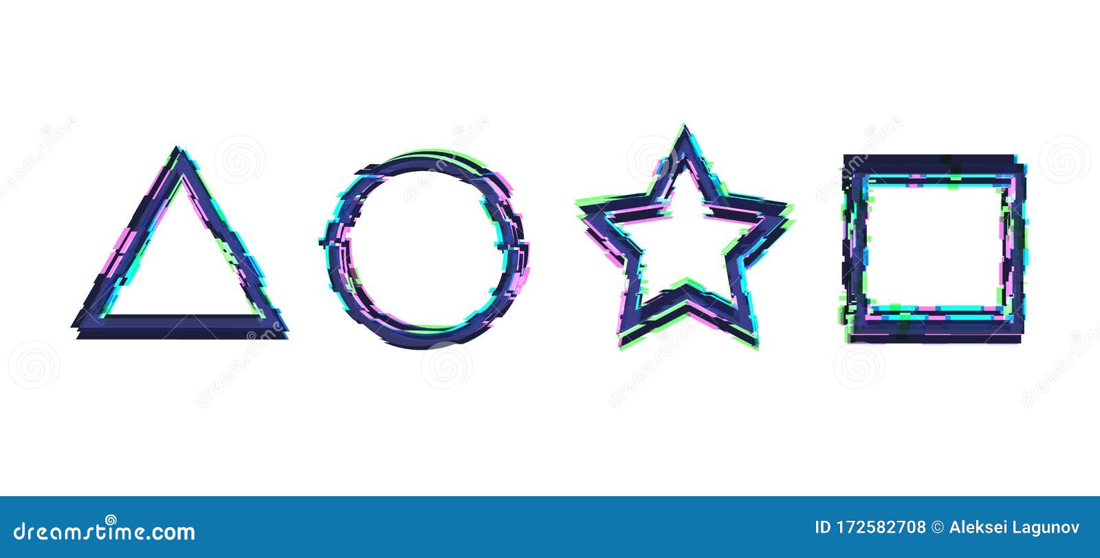 Vector Glitch Effect, Geometric Shapes Isolated on White Background ...