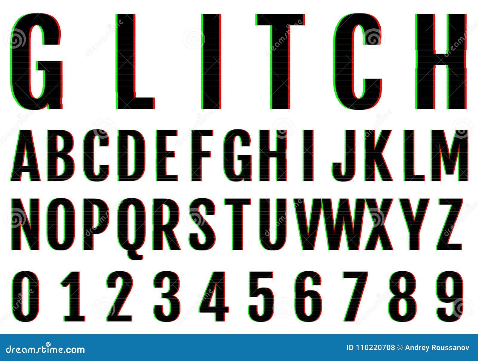 Vector Glitch Fonts Pack. Letters and Numbers Vector Illustrati Stock ...