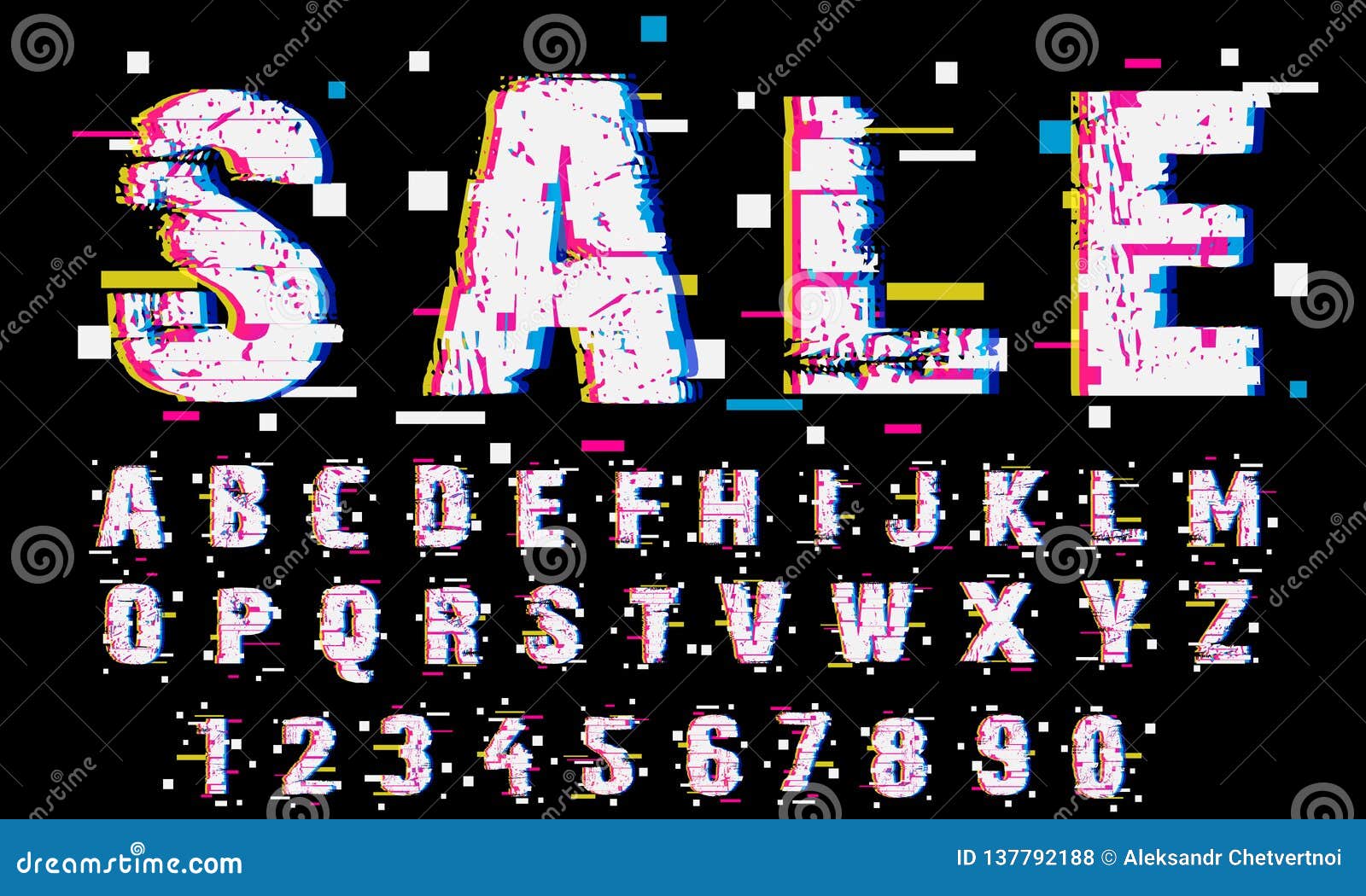 Vector Of Glitch Modern Alphabet Letters And Numbers Grunge And Carved