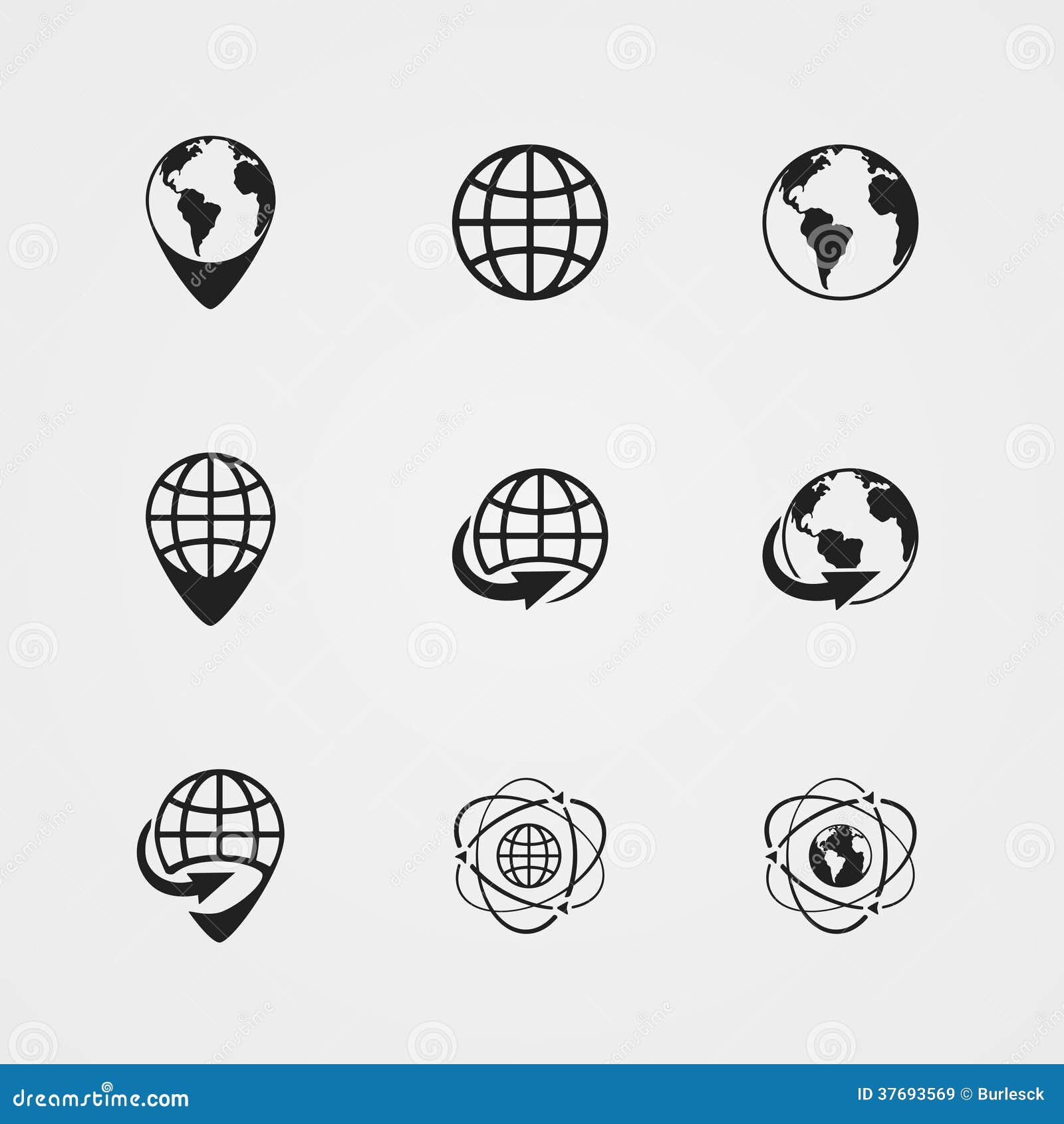Vector Globe Earth Icons Set Stock Vector - Illustration of round ...