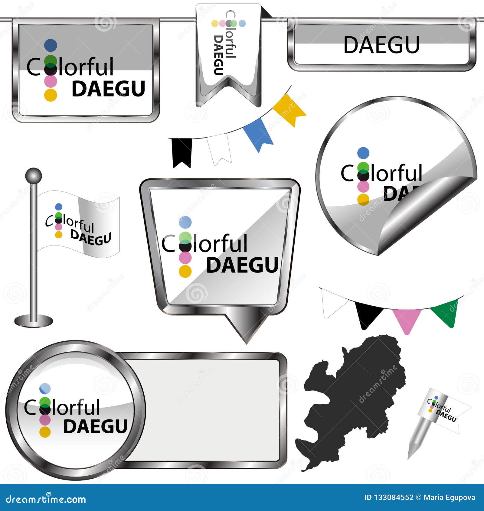 Glossy Icons with Flag of Daegu, South Korea Stock Vector ...