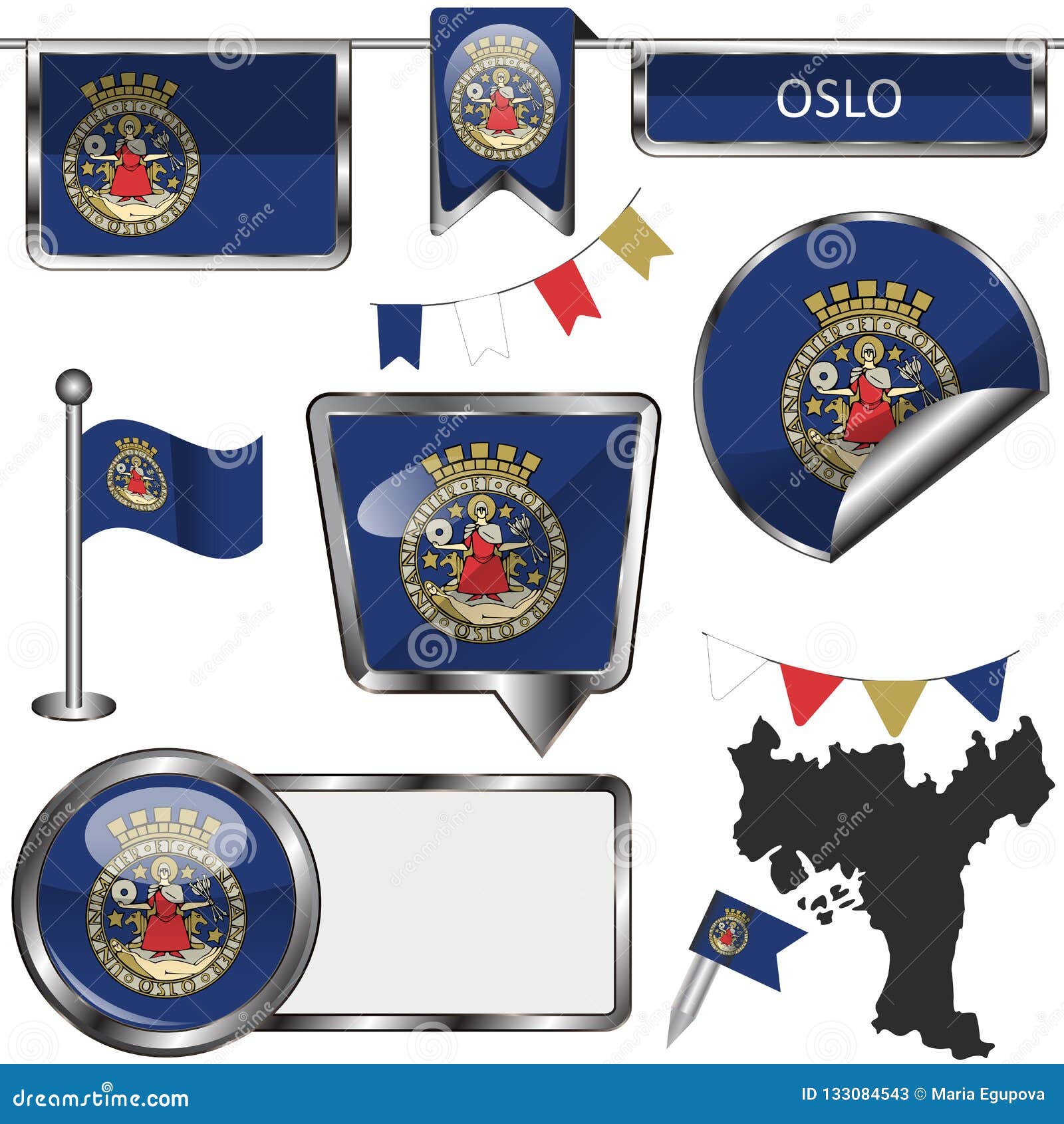 Glossy Icons with Flag of Oslo, Norway Stock Vector - Illustration of ...
