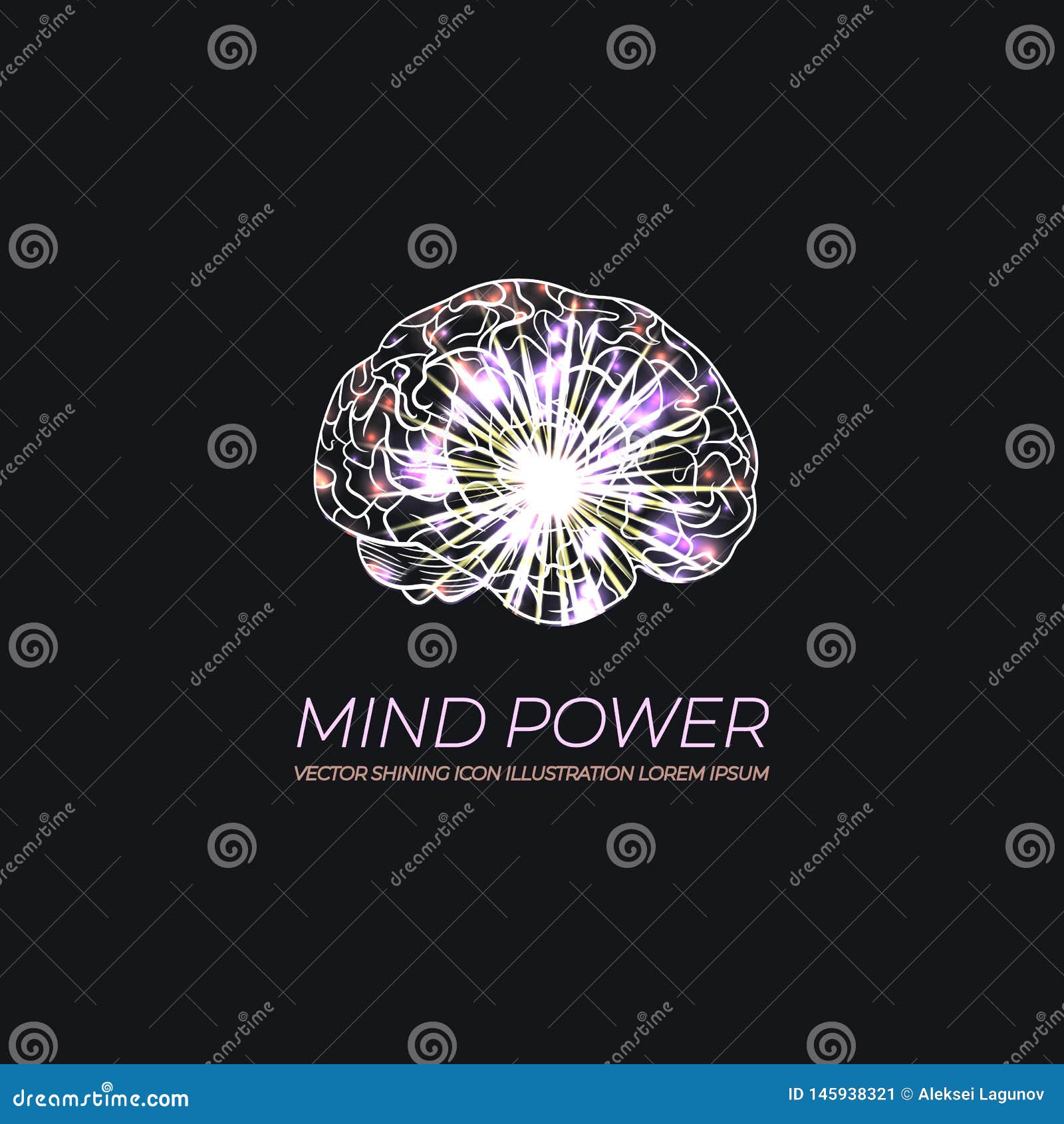 Vector Glow Brain Illustration, Shining Scientific Image of Human Brain ...