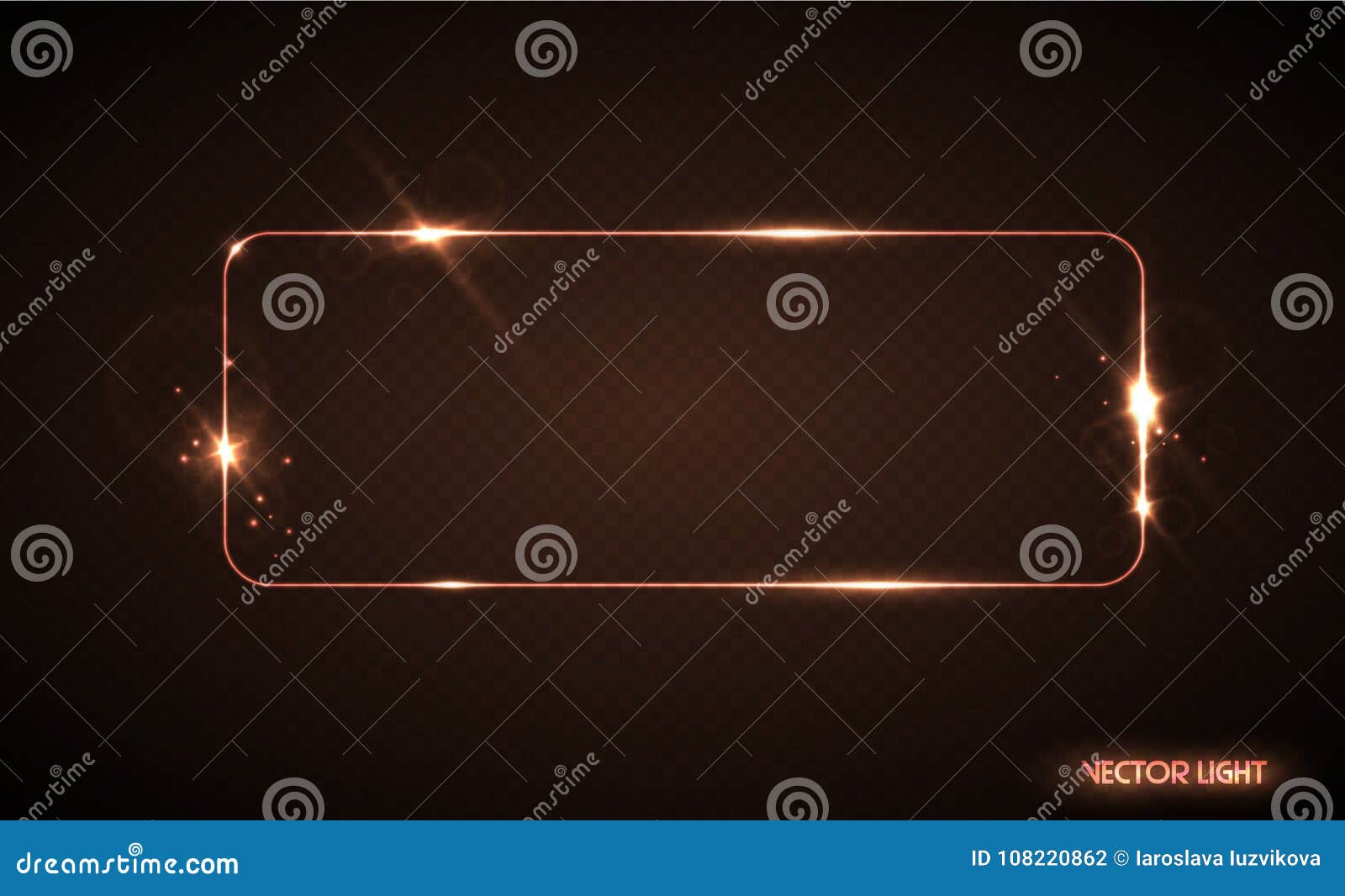 Vector Glow Line Golden Frame with Sparks and Spotlight Light Effects ...
