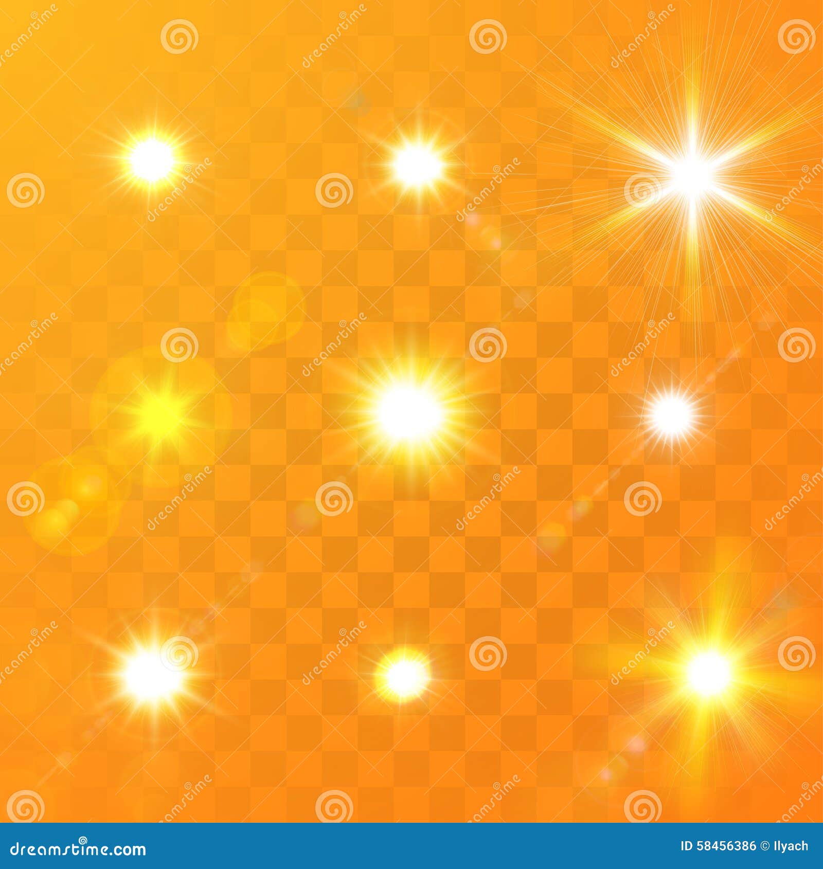 Vector Glowing Sun Light with Sparkles on Orange Background. Stock ...