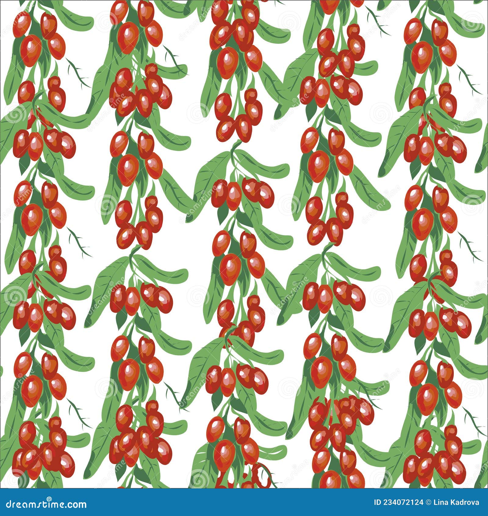 Vector Goji Berries Seamless Pattern with Branches on White Background ...