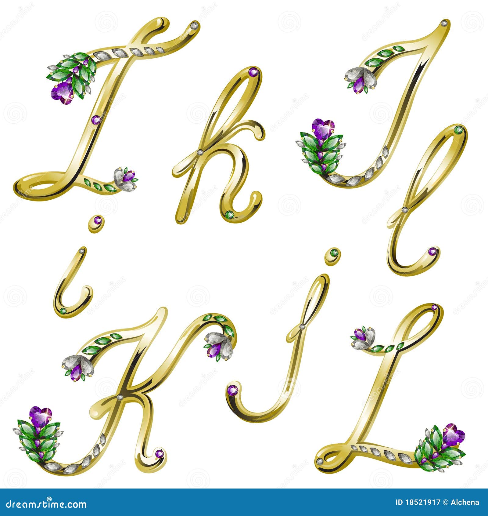 Vector Gold Alphabet with Gems Letters I,J,K,L Stock Vector ...