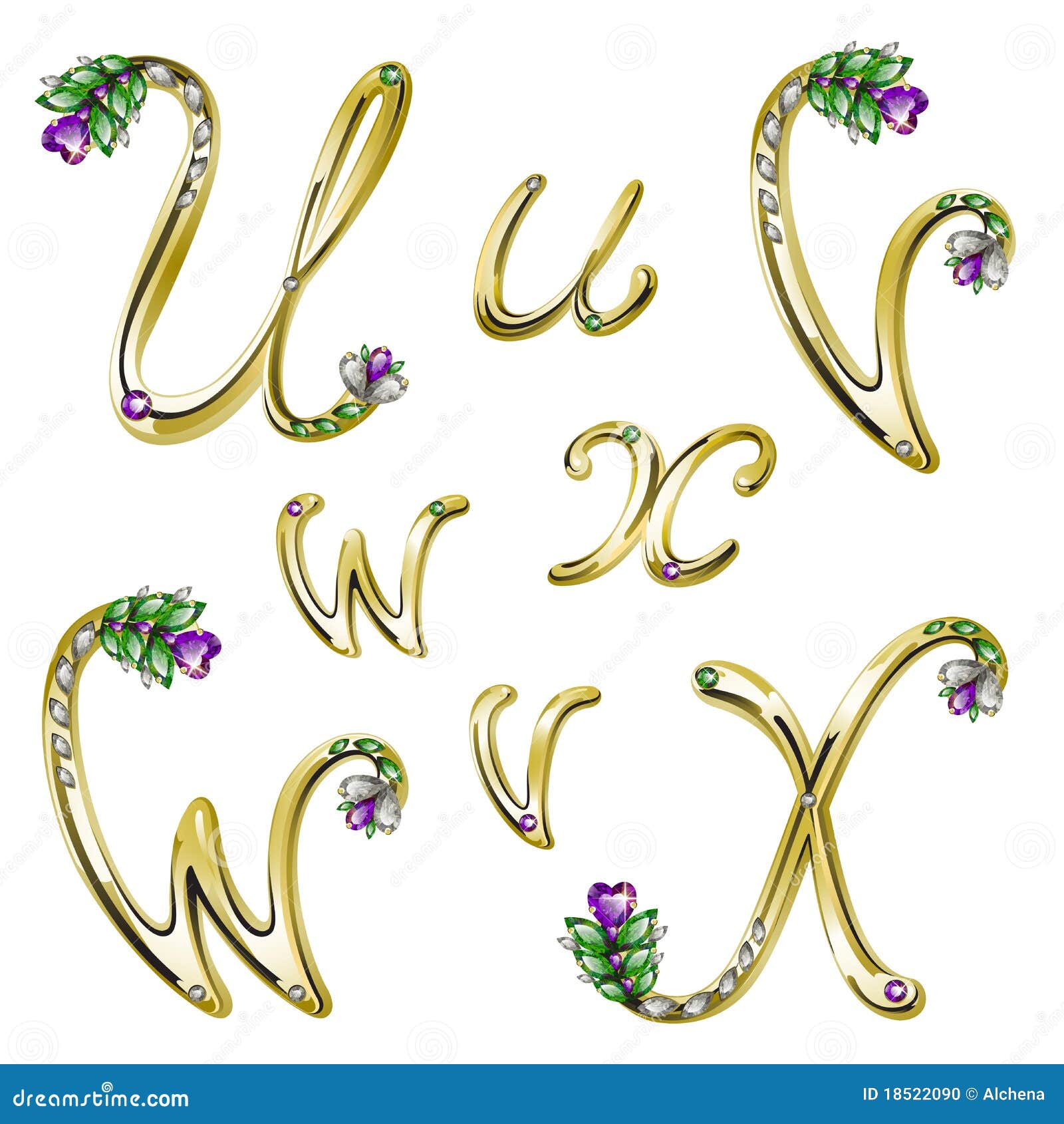 Vector Gold Alphabet with Gems Letters U,V,W,X Stock Vector ...