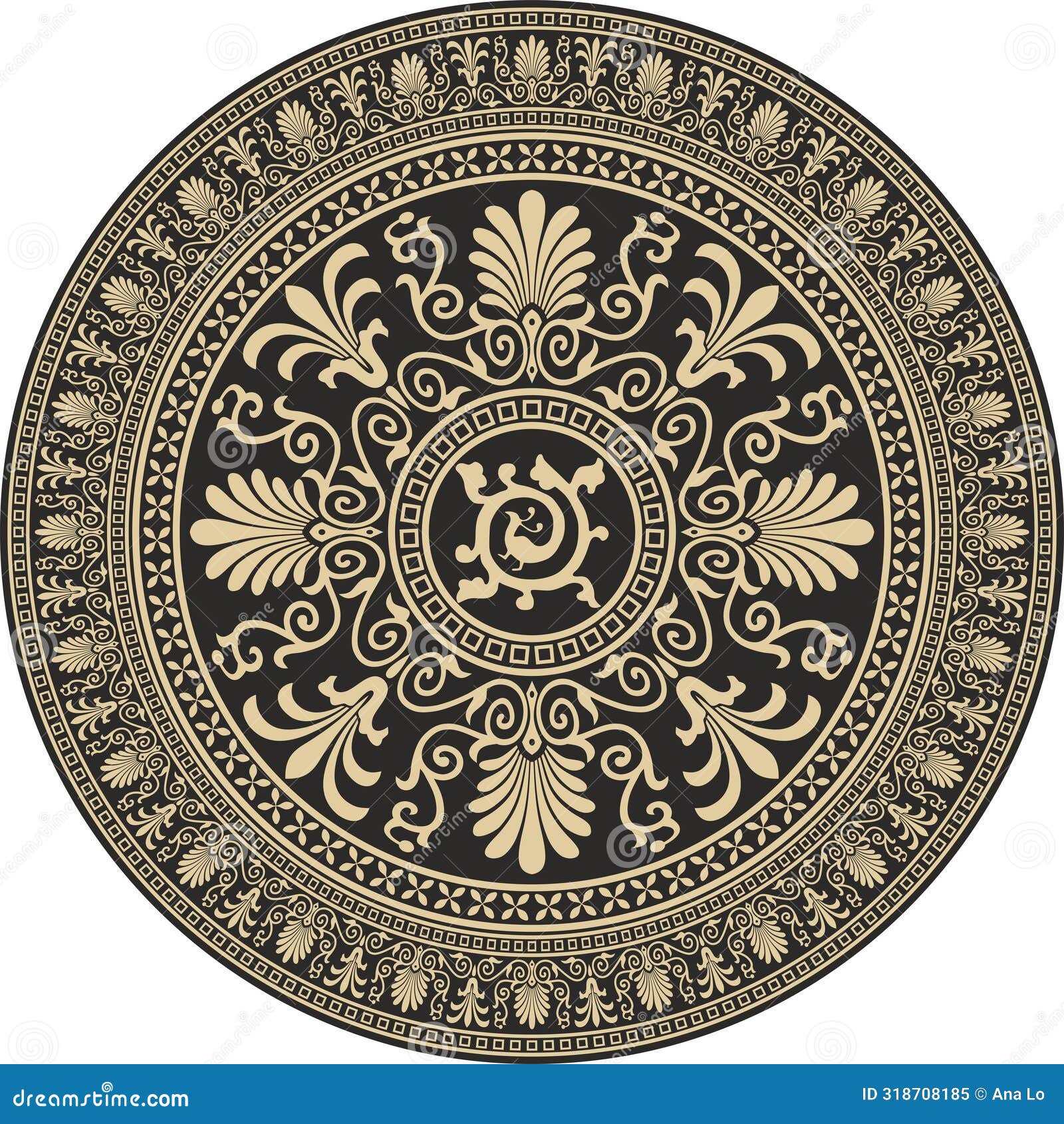 Vector Gold-black Colored Round Ornament of Ancient Greece. Stock ...