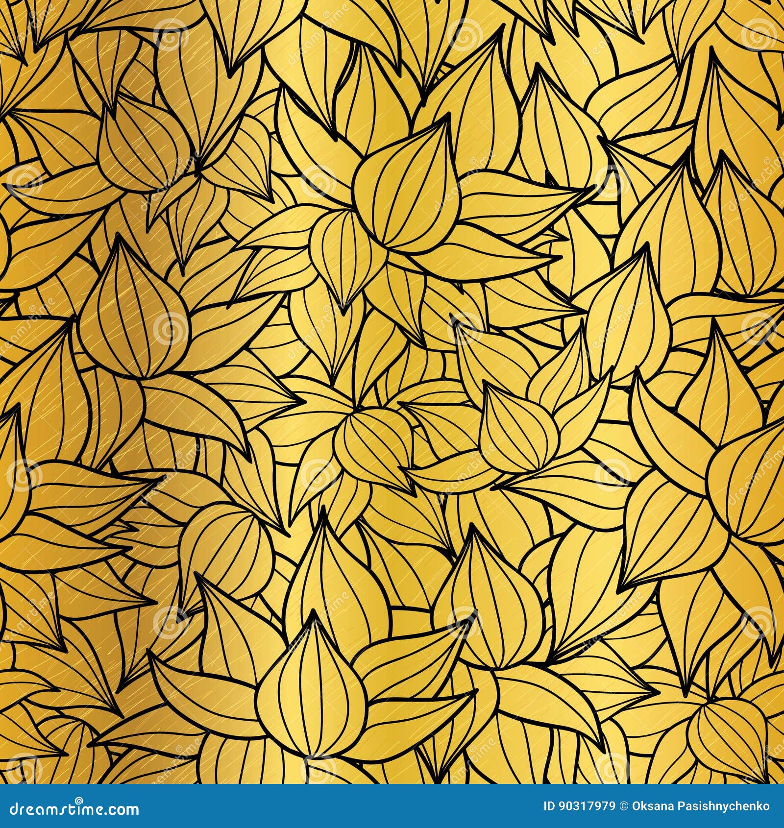 Vector Gold and Black Succulent Plant Texture Drawing Seamless Pattern ...