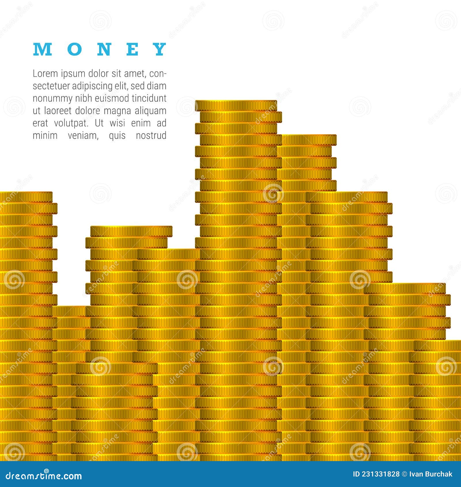Vector Gold Coins Stack Isolated on a White Background with Text. Much ...