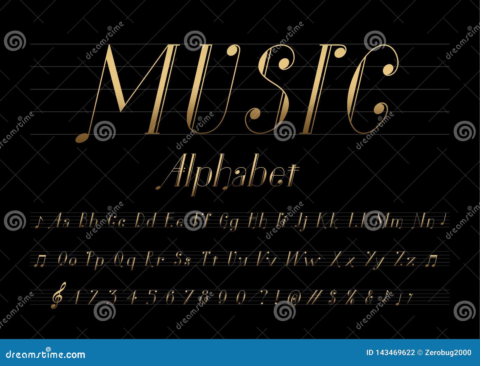 Music font stock vector. Illustration of golden, metallic - 143469622
