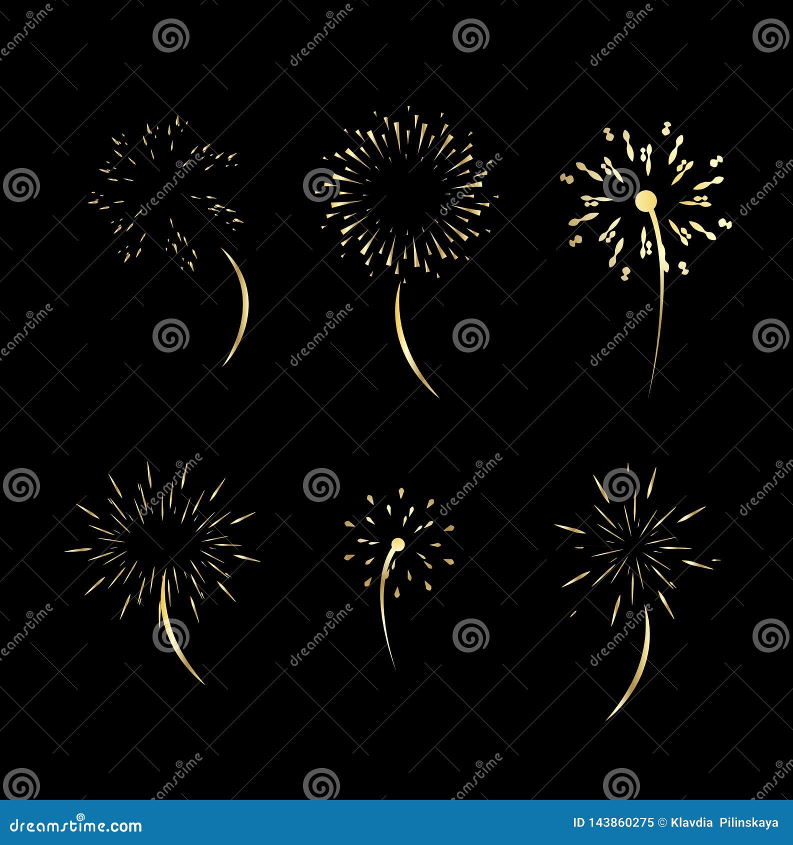 Vector Gold Firework on Black Background Stock Vector - Illustration of ...