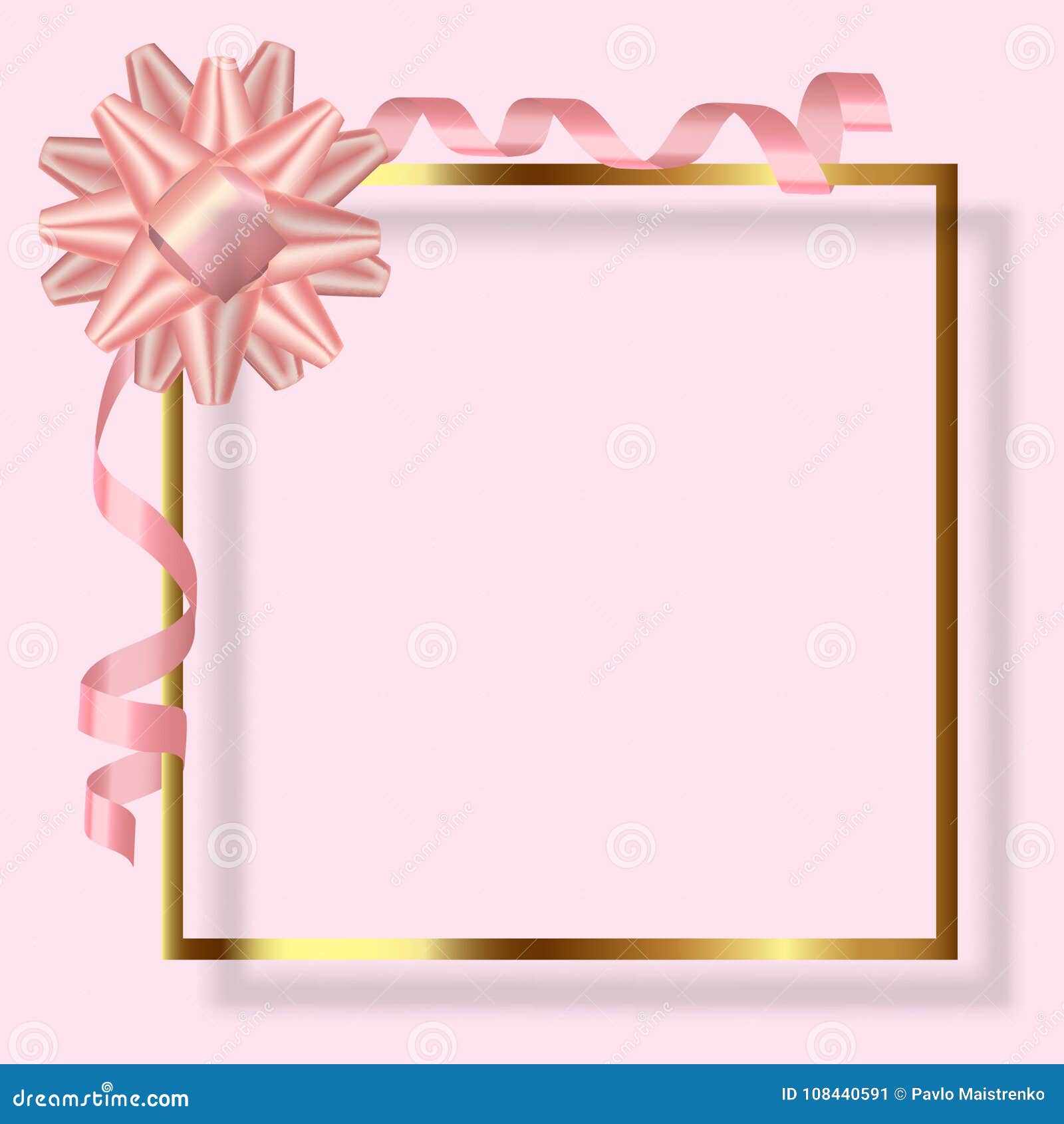 Vector Gold Frame with Pink Gift Bow. Stock Vector - Illustration of ...