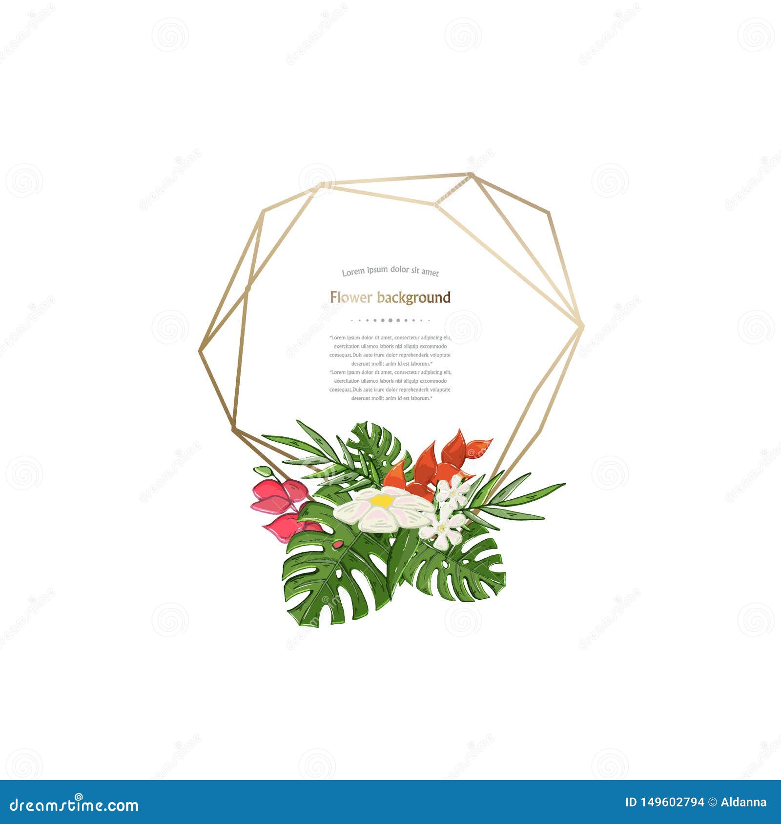 Vector Gold Geometric Polygonal Frame with Tropical Flower Stock ... Vector Gold Geometric Polygonal Frame with Tropical Flower Stock ...