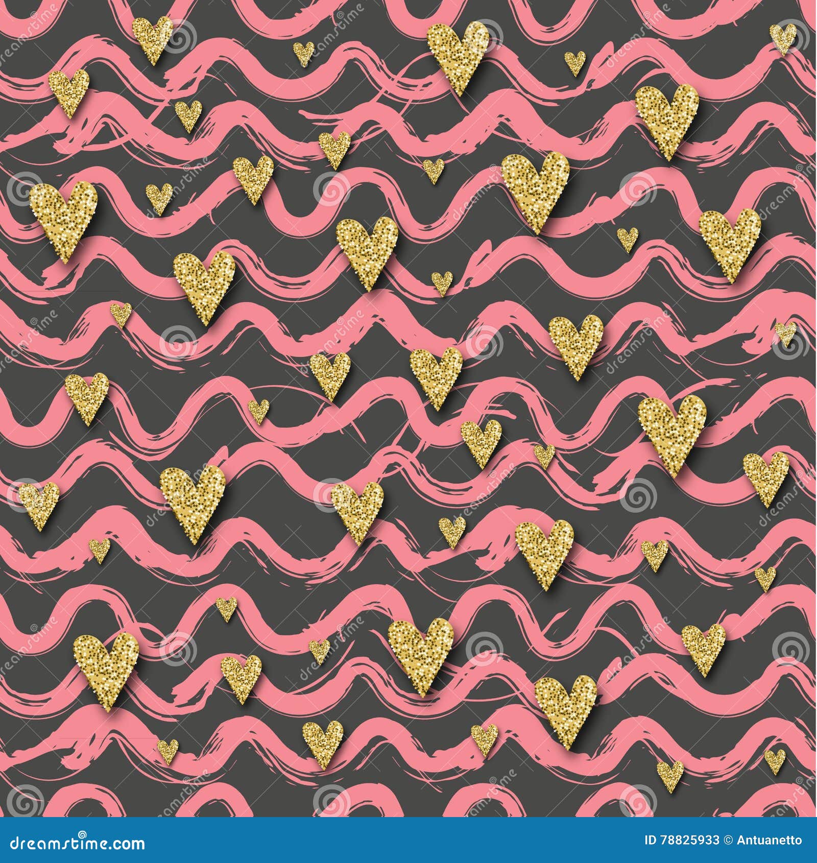 Vector Gold Glittering Heart Seamless Pattern Stock Vector ...