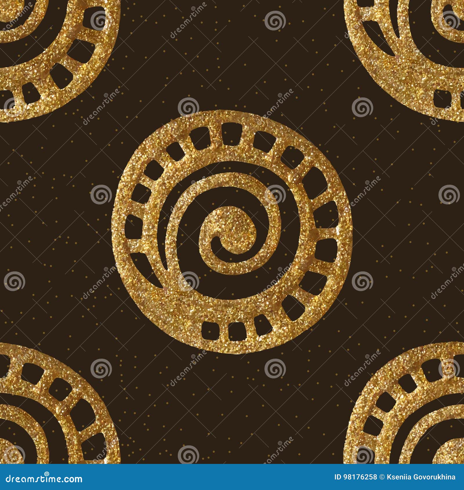 Vector Gold Hand Drawn Ethnic Tribal Background. Seamless Isolated ...