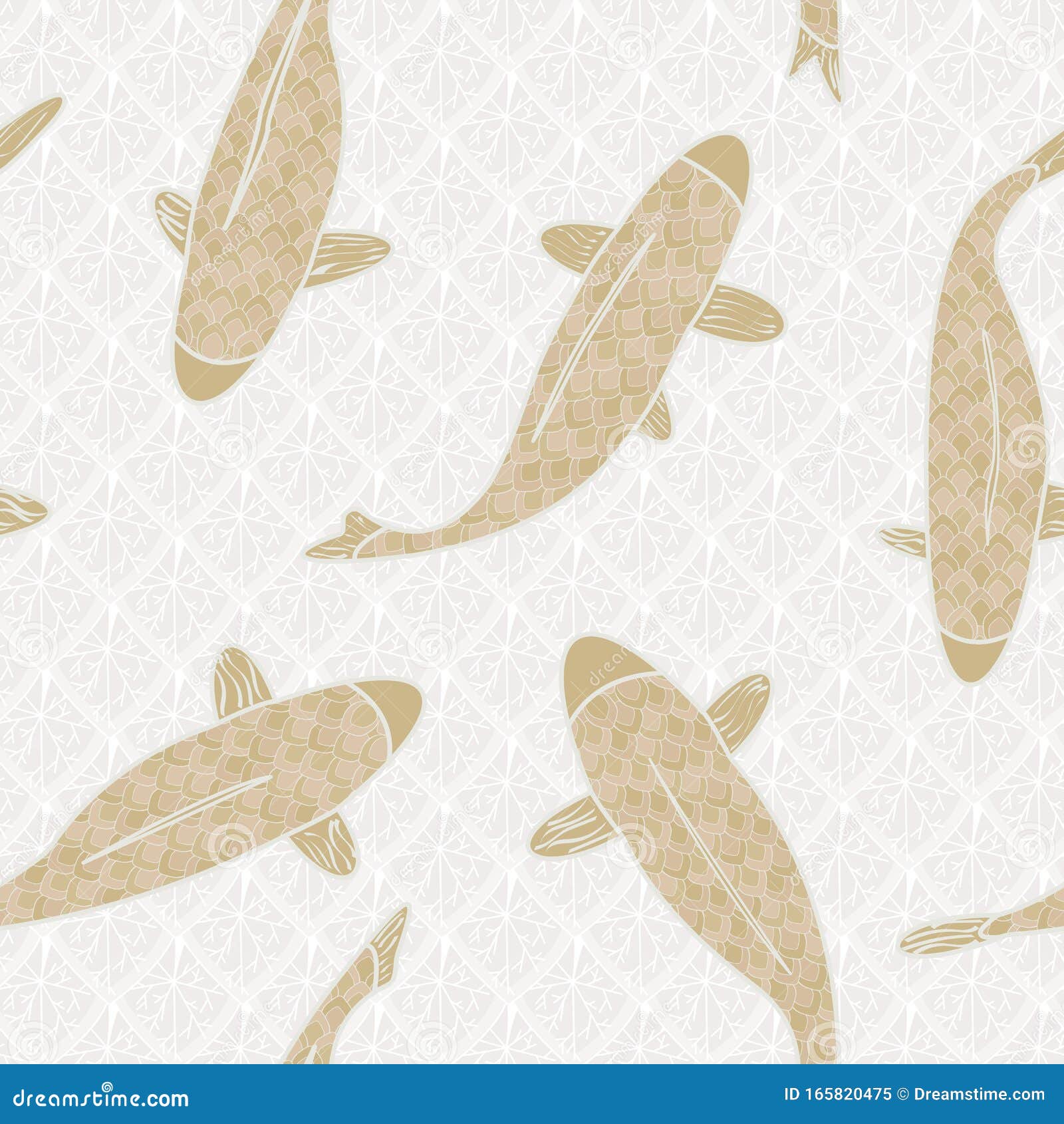 Vector Gold Koi Fish on Beige Background Seamless Repeat Pattern ...