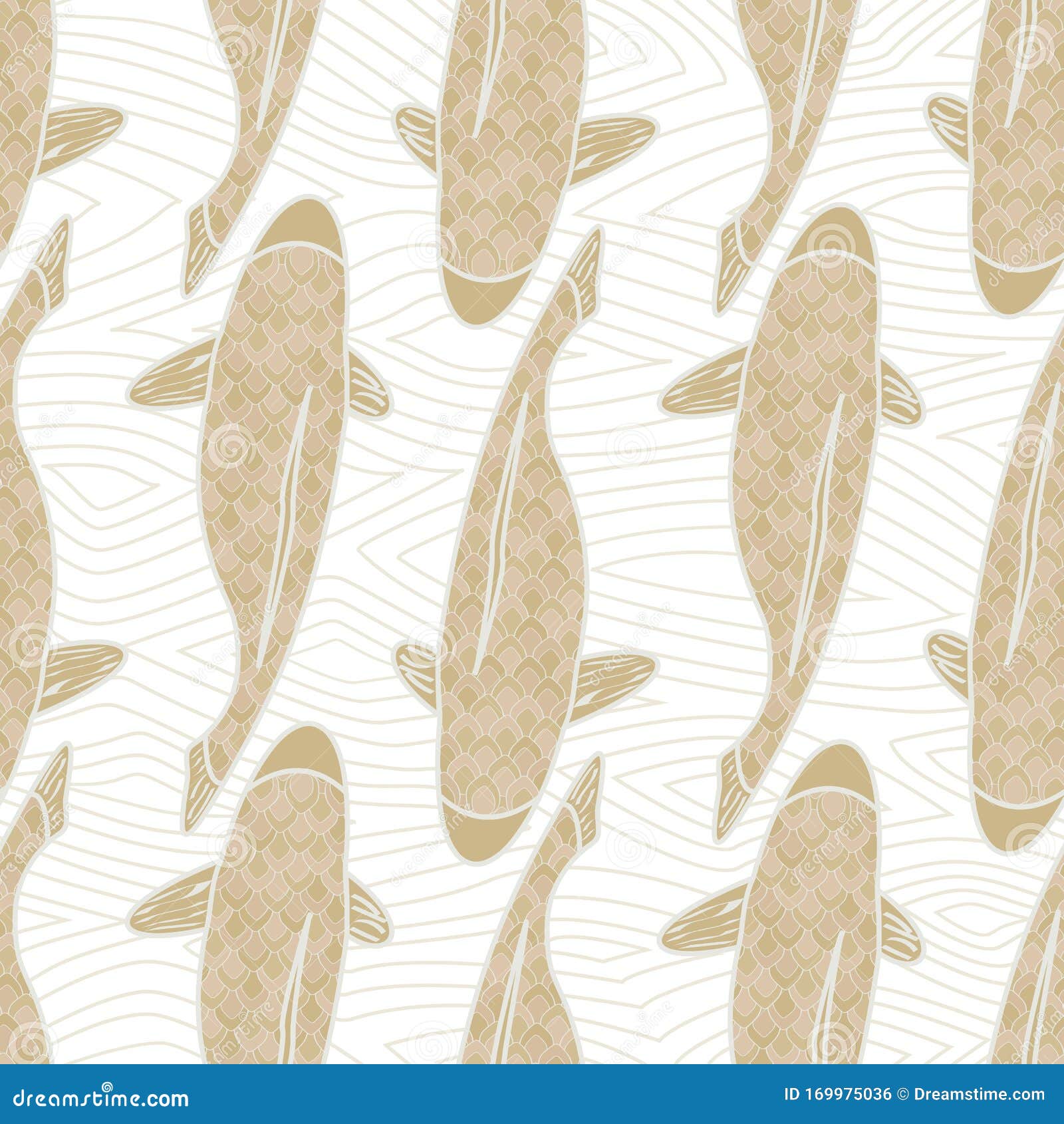 Vector Gold Koi Fish on White Background Seamless Repeat Pattern ...