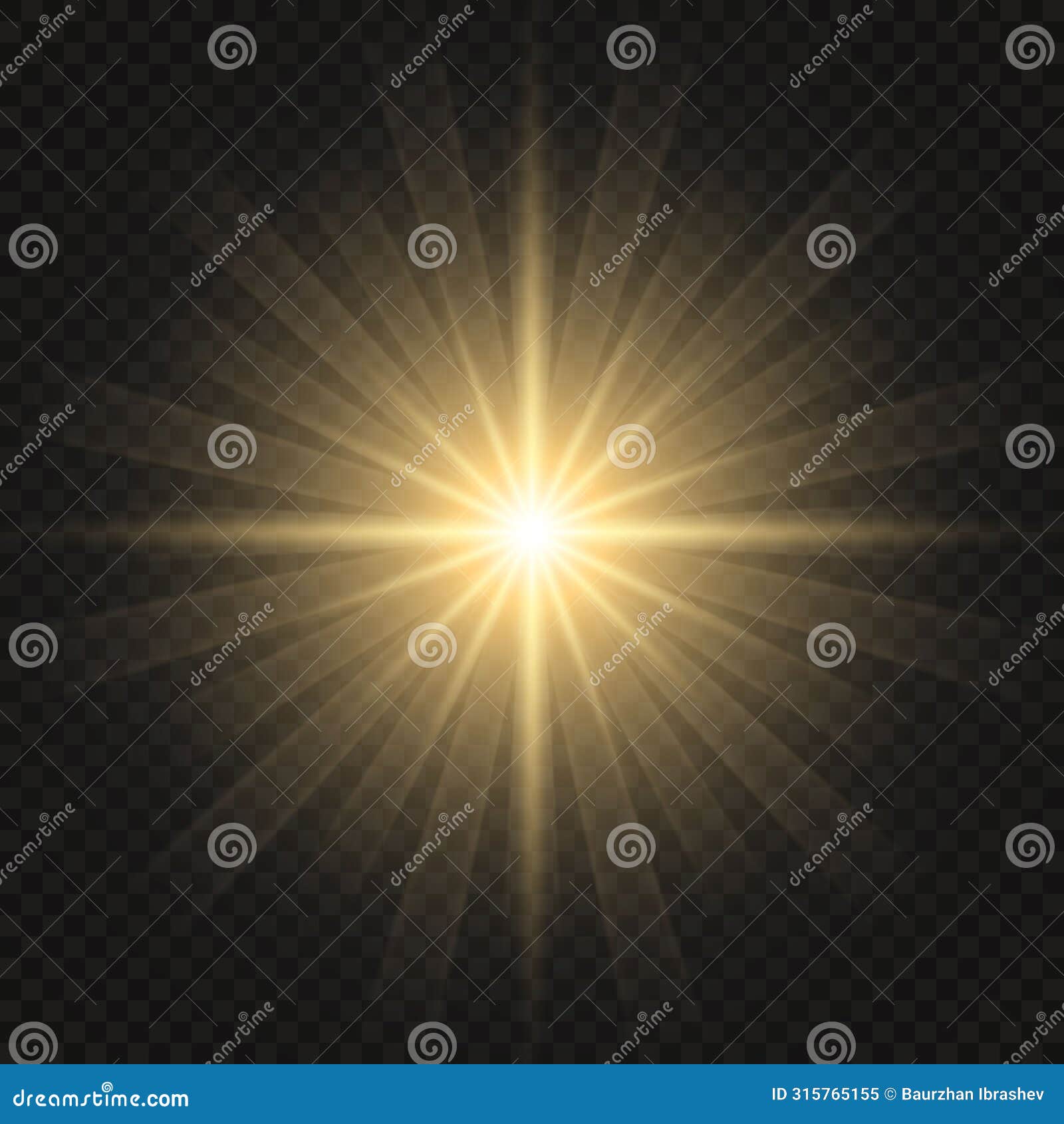 Vector Gold Light Rays on a Transparent Background. Shining Sun Stock ...