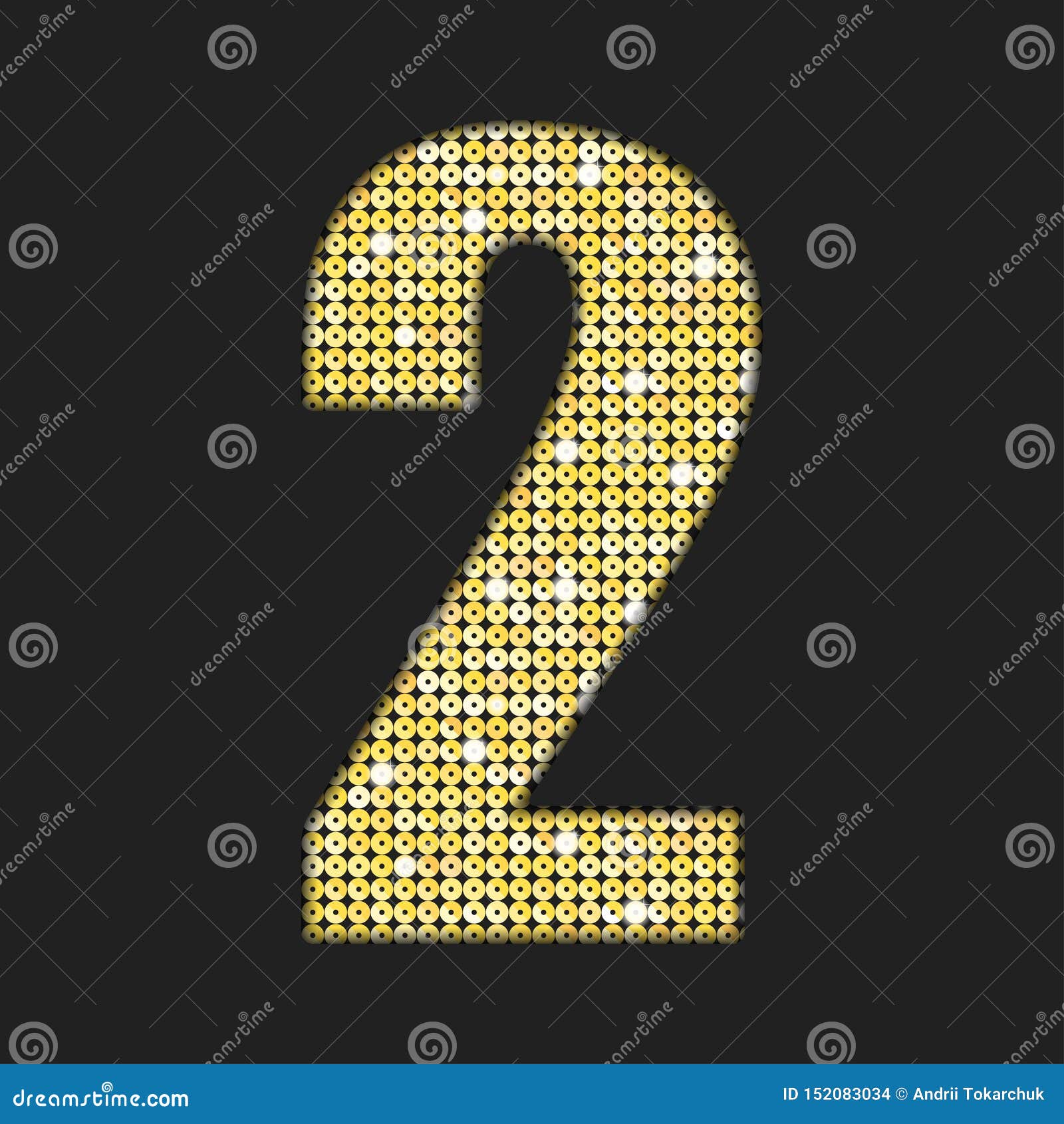 Vector Gold Sequins Number - Two. Glitter Font. Stock Vector ...