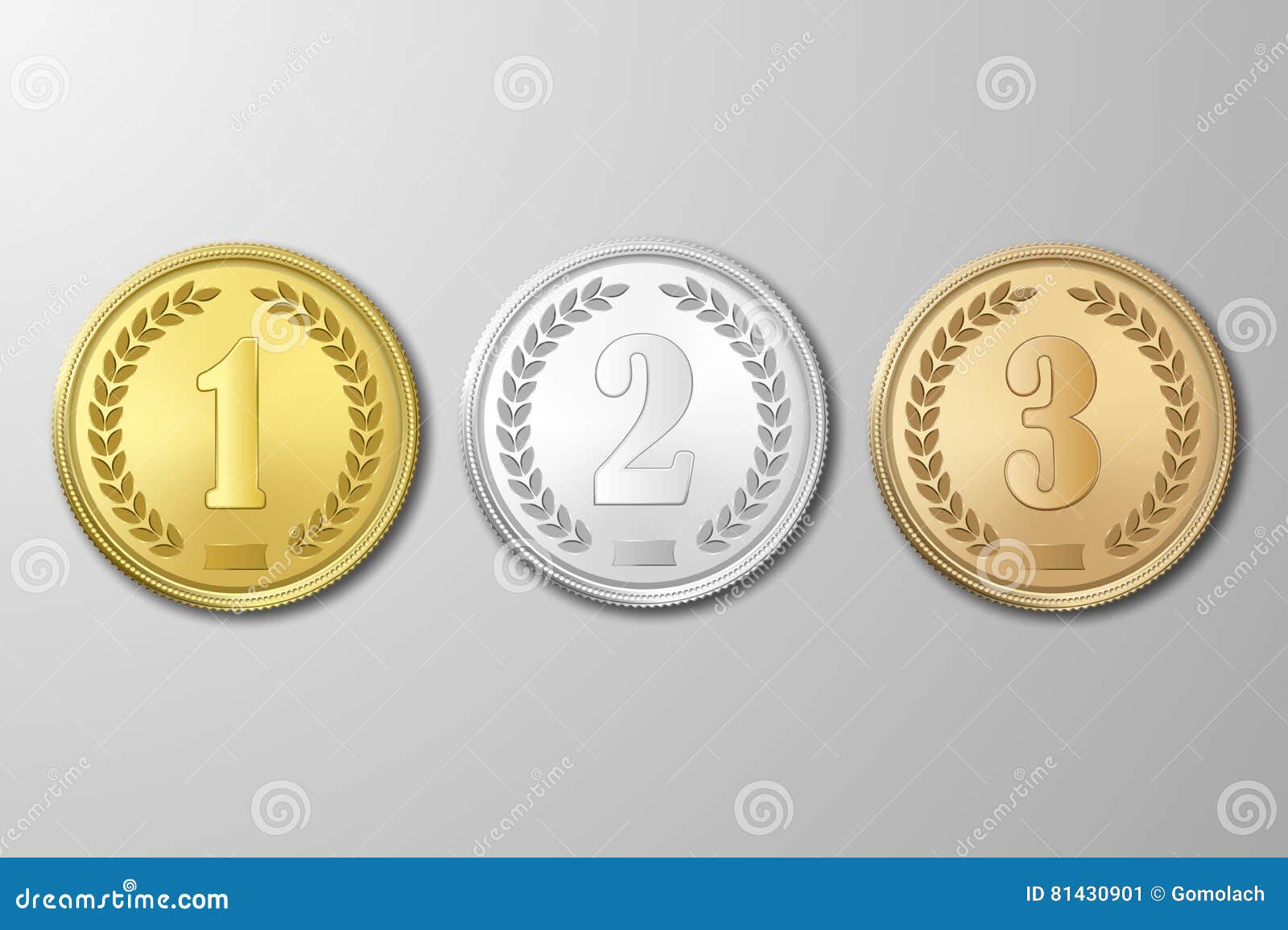 Vector Gold, Silver And Bronze Award Medals Set On Gray Background. The ...