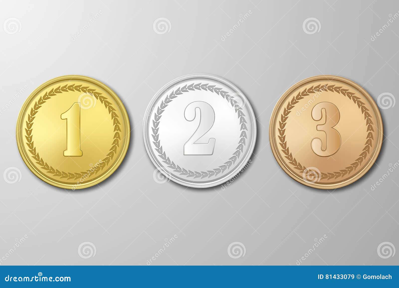 Vector Gold, Silver and Bronze Award Medals Set on Gray Background. the ...