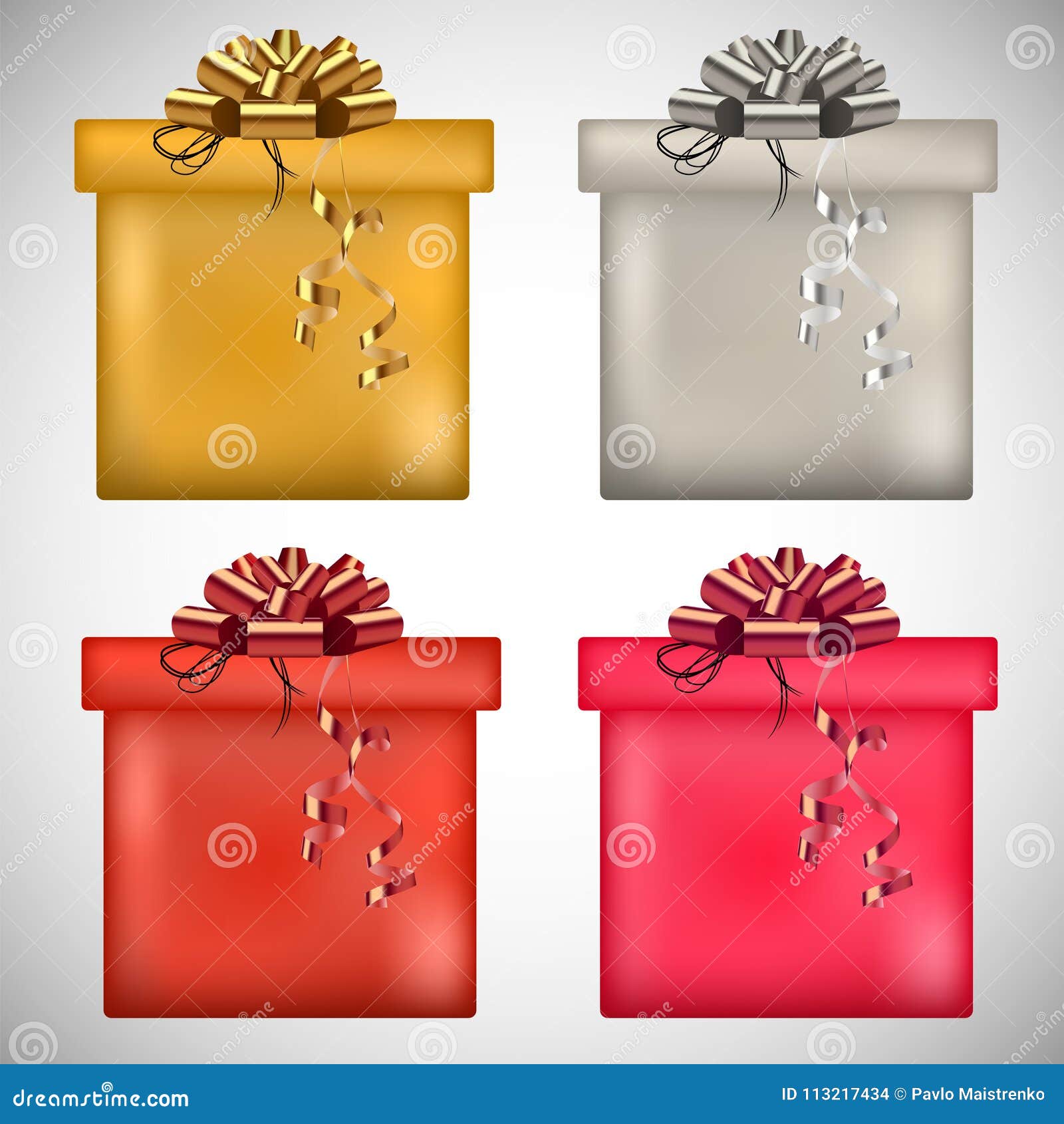 Vector Gold, Silver, Rose Present Boxes and Ribbons. Stock Vector ...