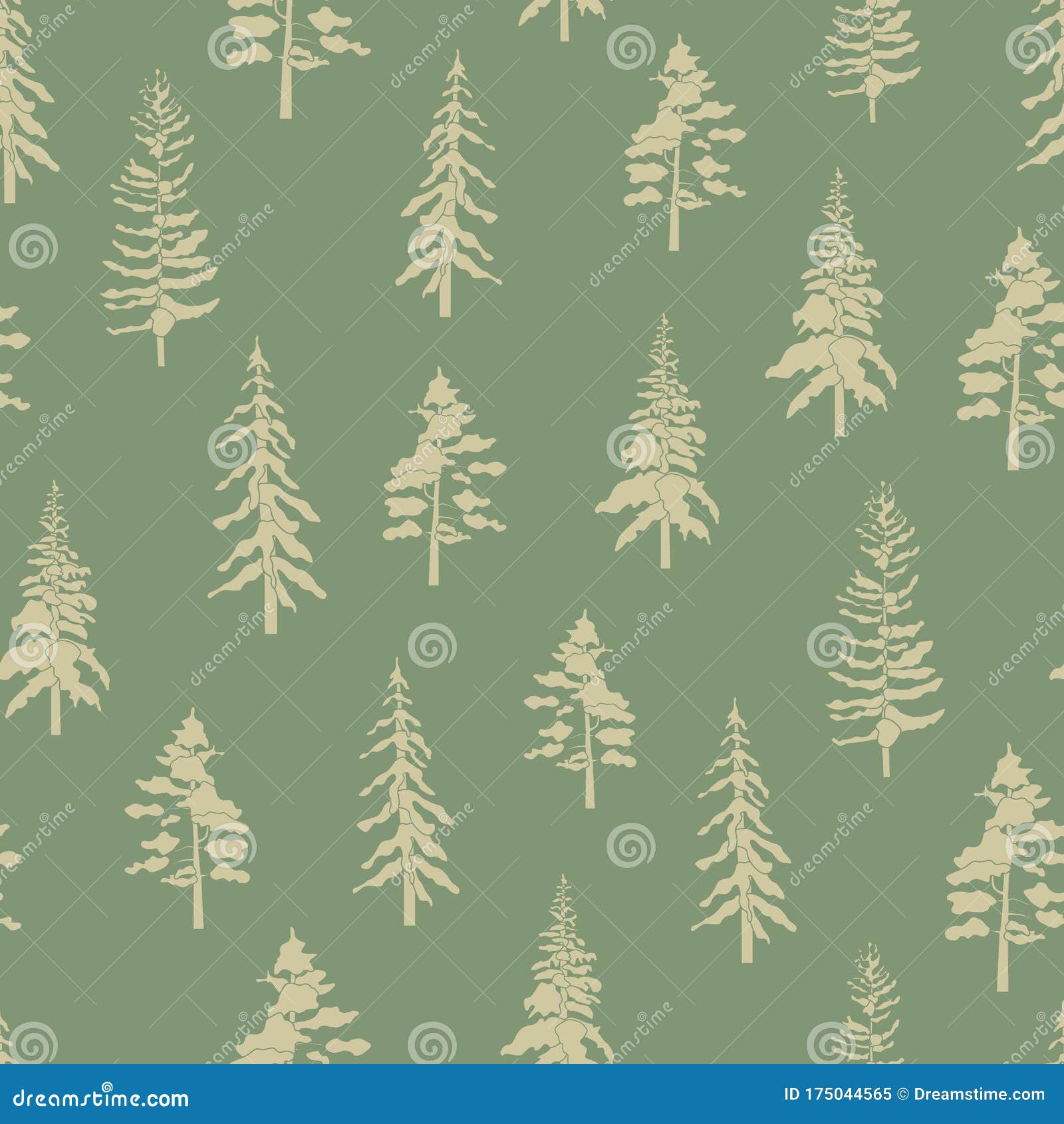 Vector Gold Tree Silhouettes on Green Background Seamless Repeat ...