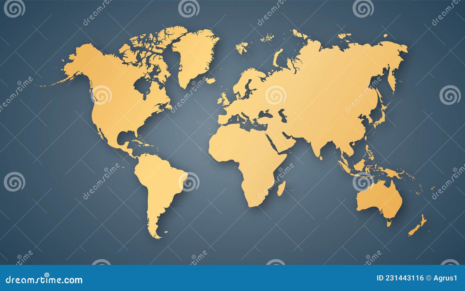 Vector Gold World Map on Blue Background Stock Vector - Illustration of ...