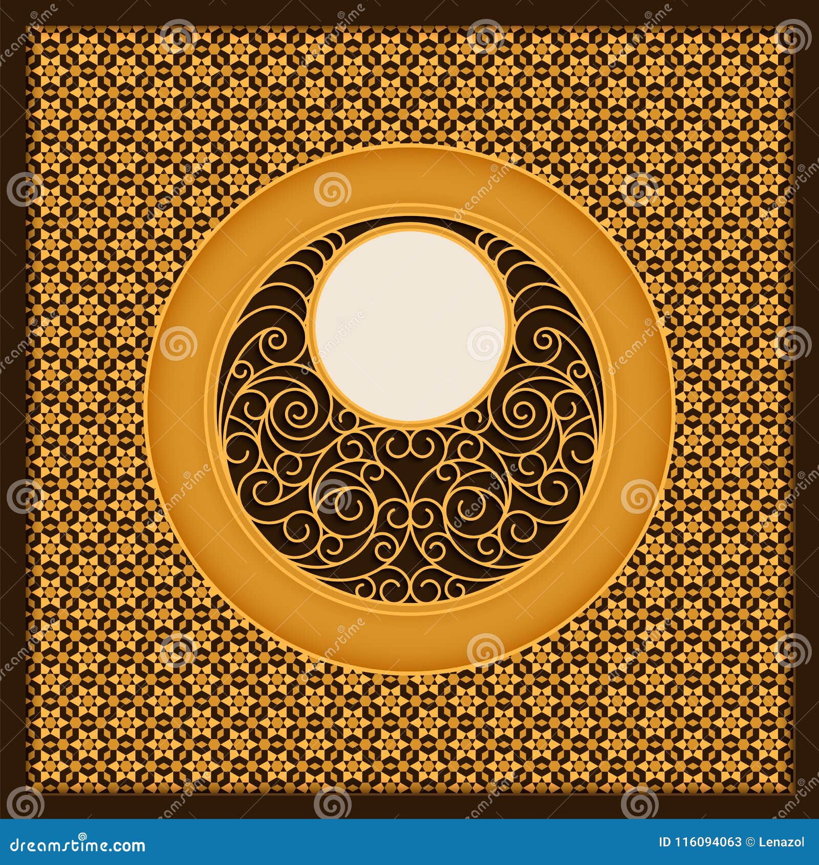 Vector Golden Arabic Card Template with Ornamented Circles and Patterns ...