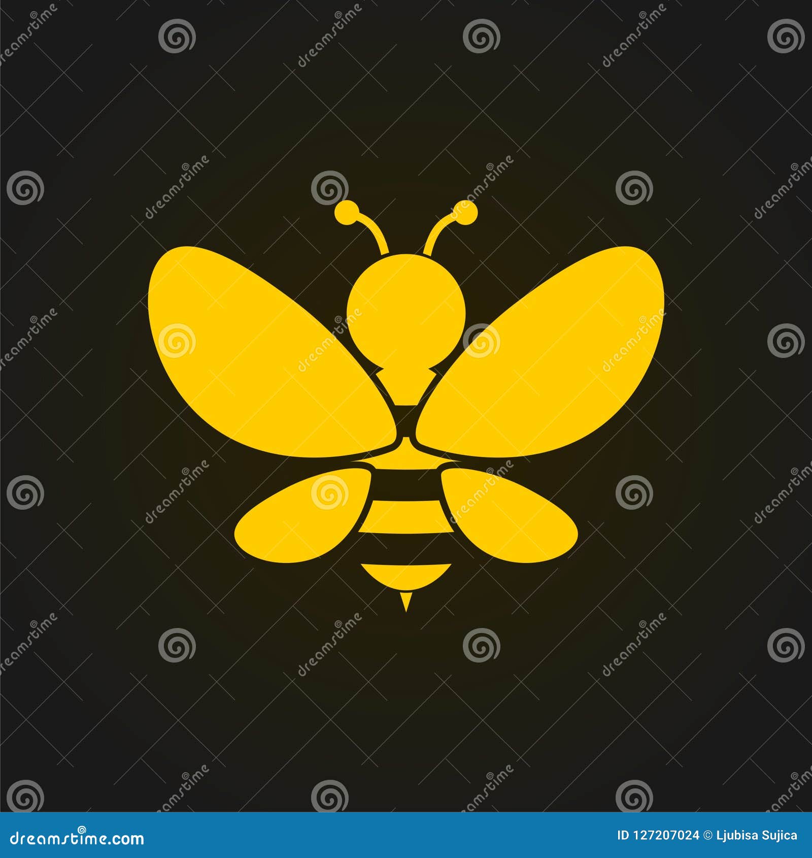 Vector Golden Bee Icon on Black Background. Abstract Bee Silhouette ...