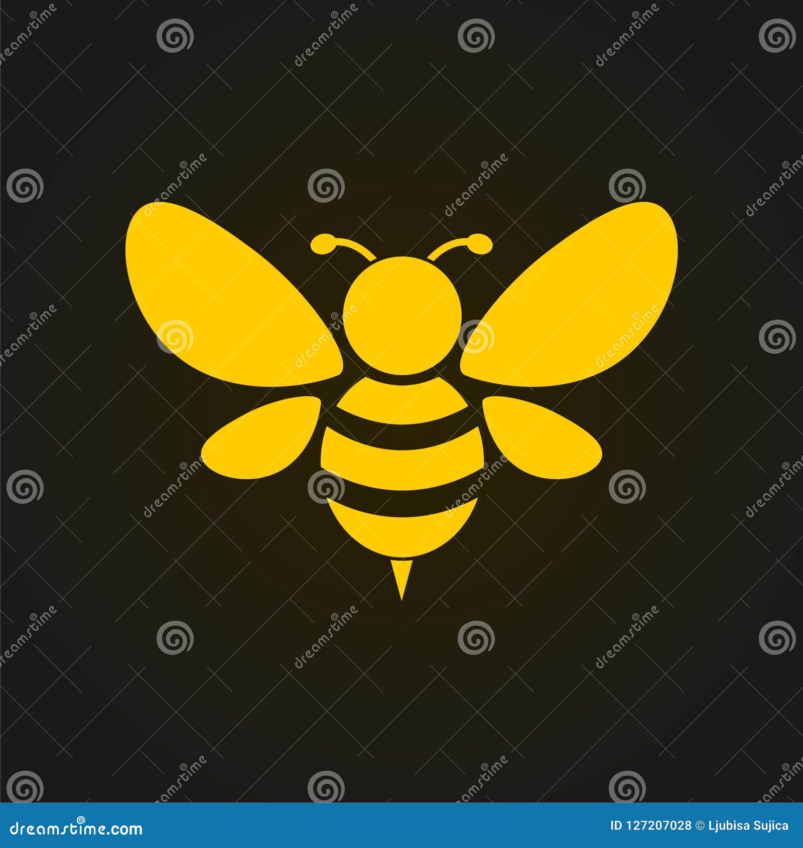 Vector Golden Bee Icon on Black Background. Abstract Bee Silhouette ...