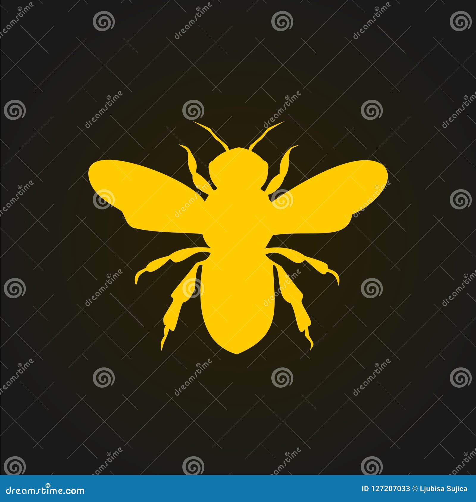 Vector Golden Bee Icon on Black Background. Abstract Bee Silhouette ...