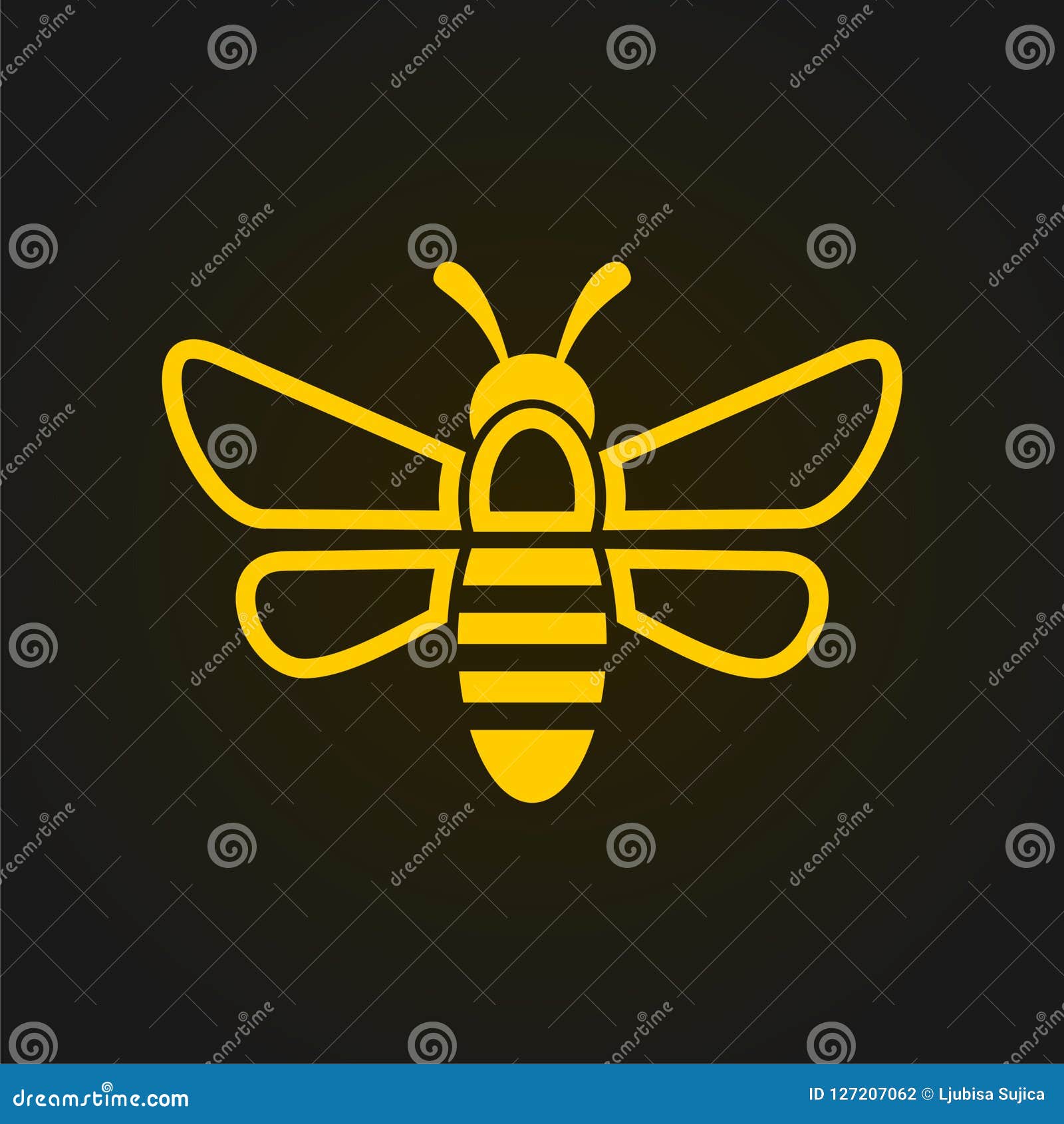 Vector Golden Bee Icon on Black Background. Abstract Bee Silhouette ...