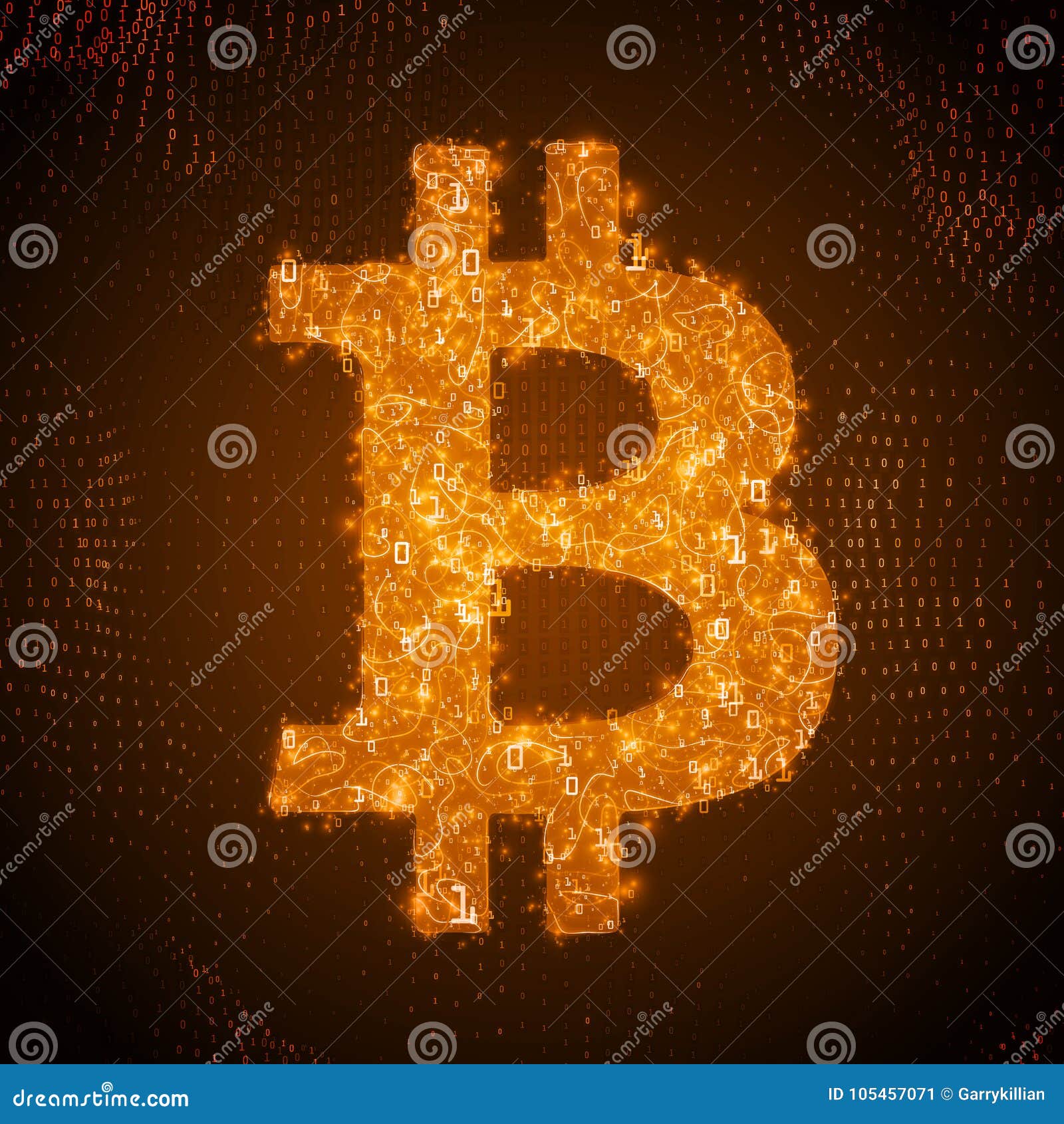 Vector Golden Bitcoin Symbol Constructed with Flowing Binary Numbers. Bitcoin, Blockchain ...