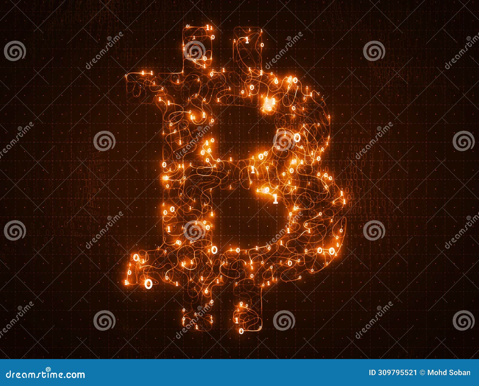 Vector Golden Bitcoin Symbol Constructed with Flowing Binary Numbers. Bitcoin, Blockchain ...