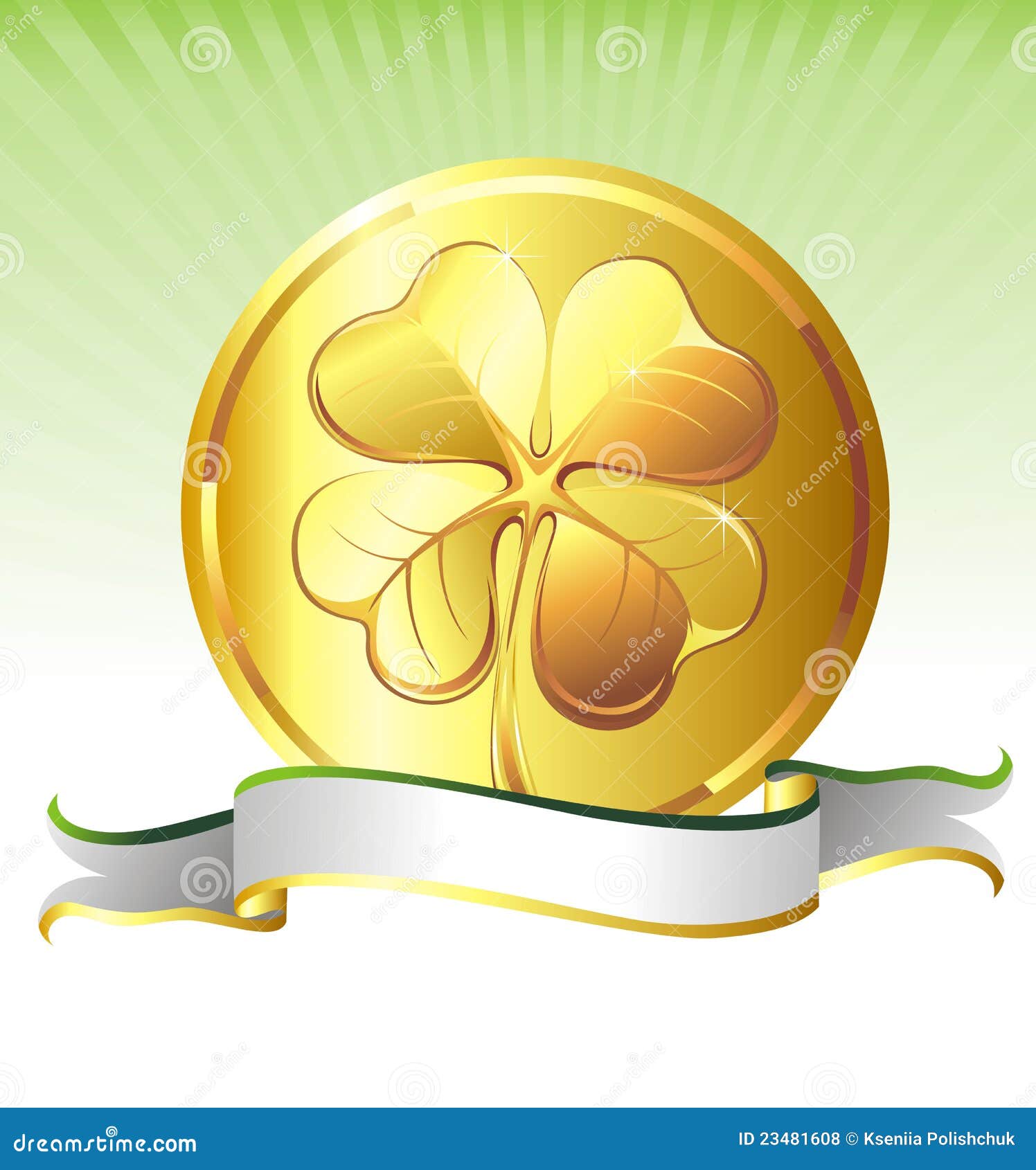 Vector Golden Coin with Clover Sign Stock Vector - Illustration of ...