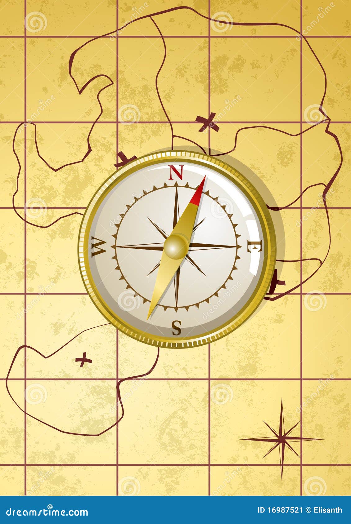 Vector Golden Compass on Old Map Stock Vector - Illustration of ...