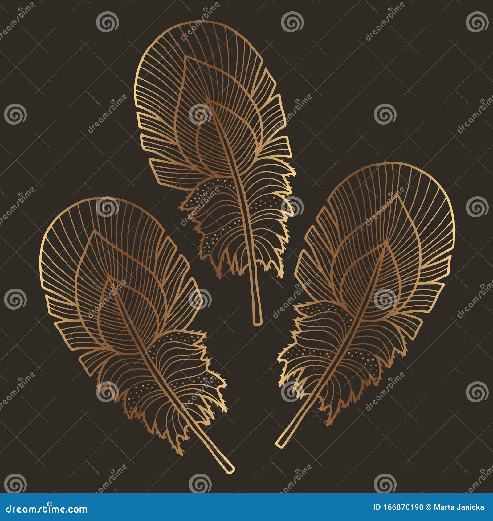 Vector Golden Feather. Hand Drawn Illustration. Stock Vector ...