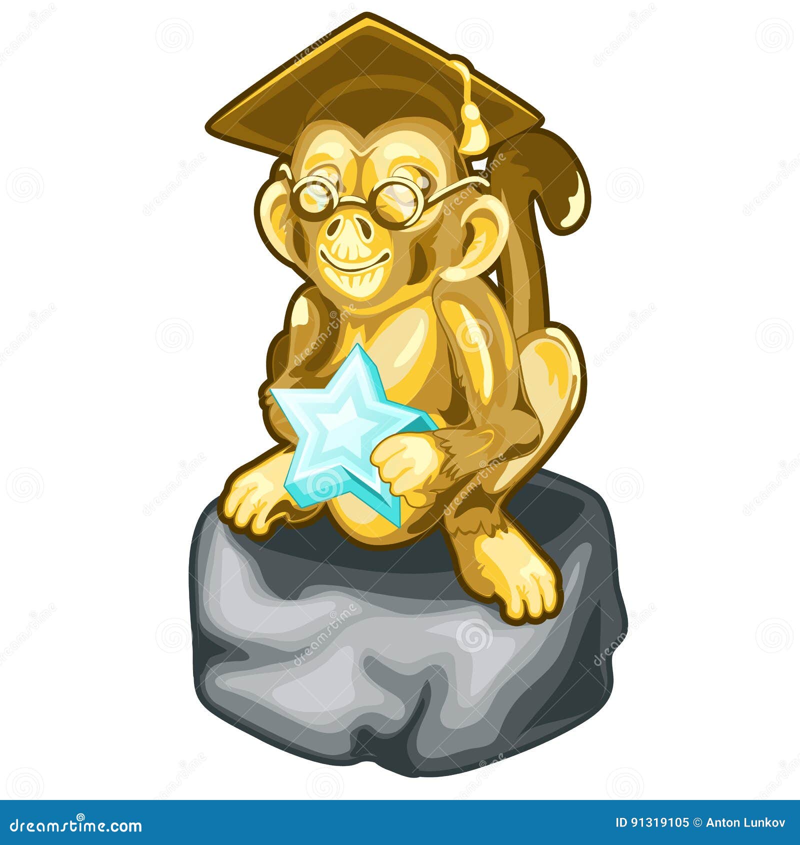 Vector Golden Figurine of Wise Monkey with a Star Stock Vector ...