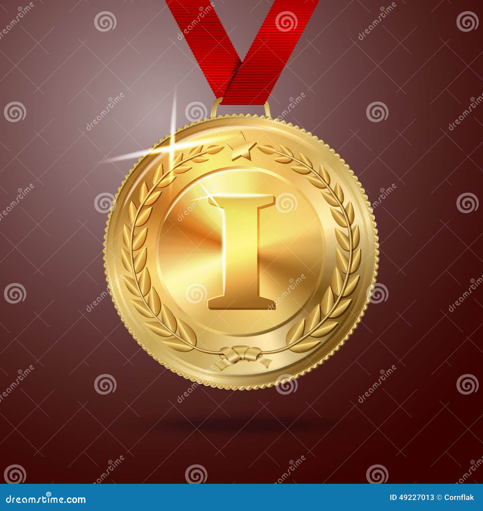 Vector Golden First Place Medal with Red Ribbon Stock Vector ...