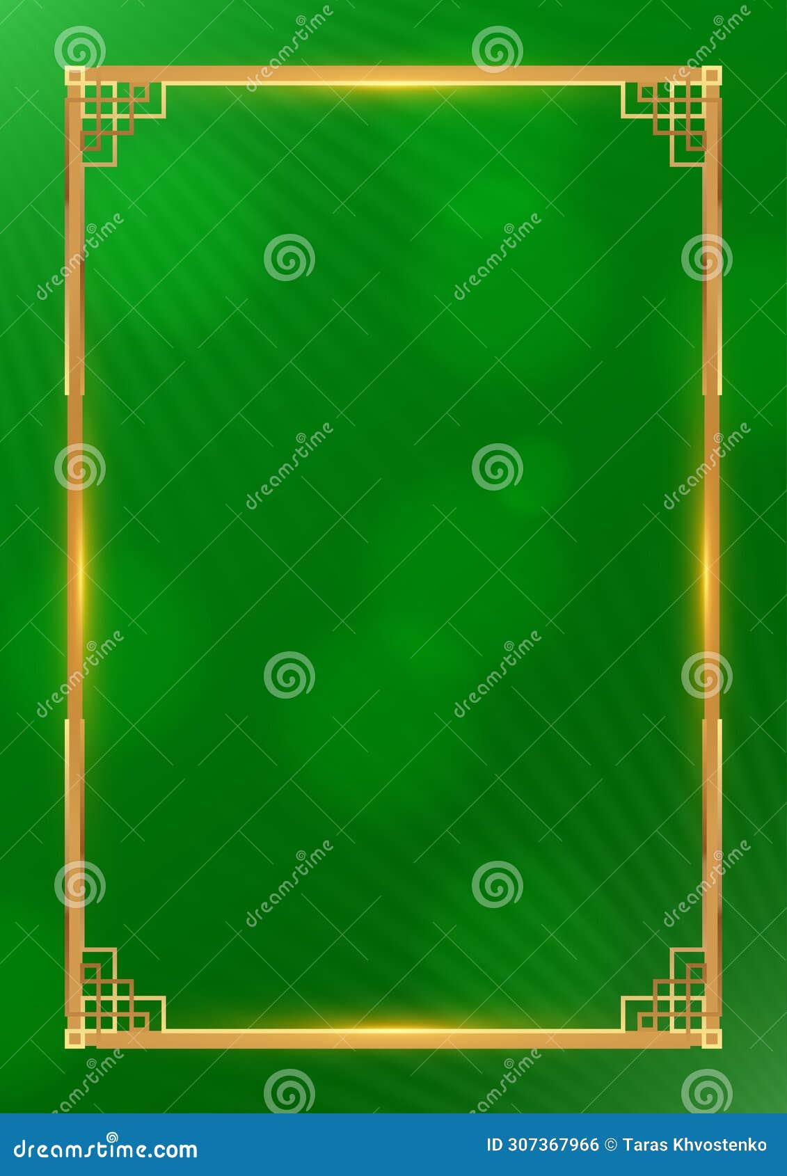 Golden Frame with Light Effects on Green Background Stock Vector ...
