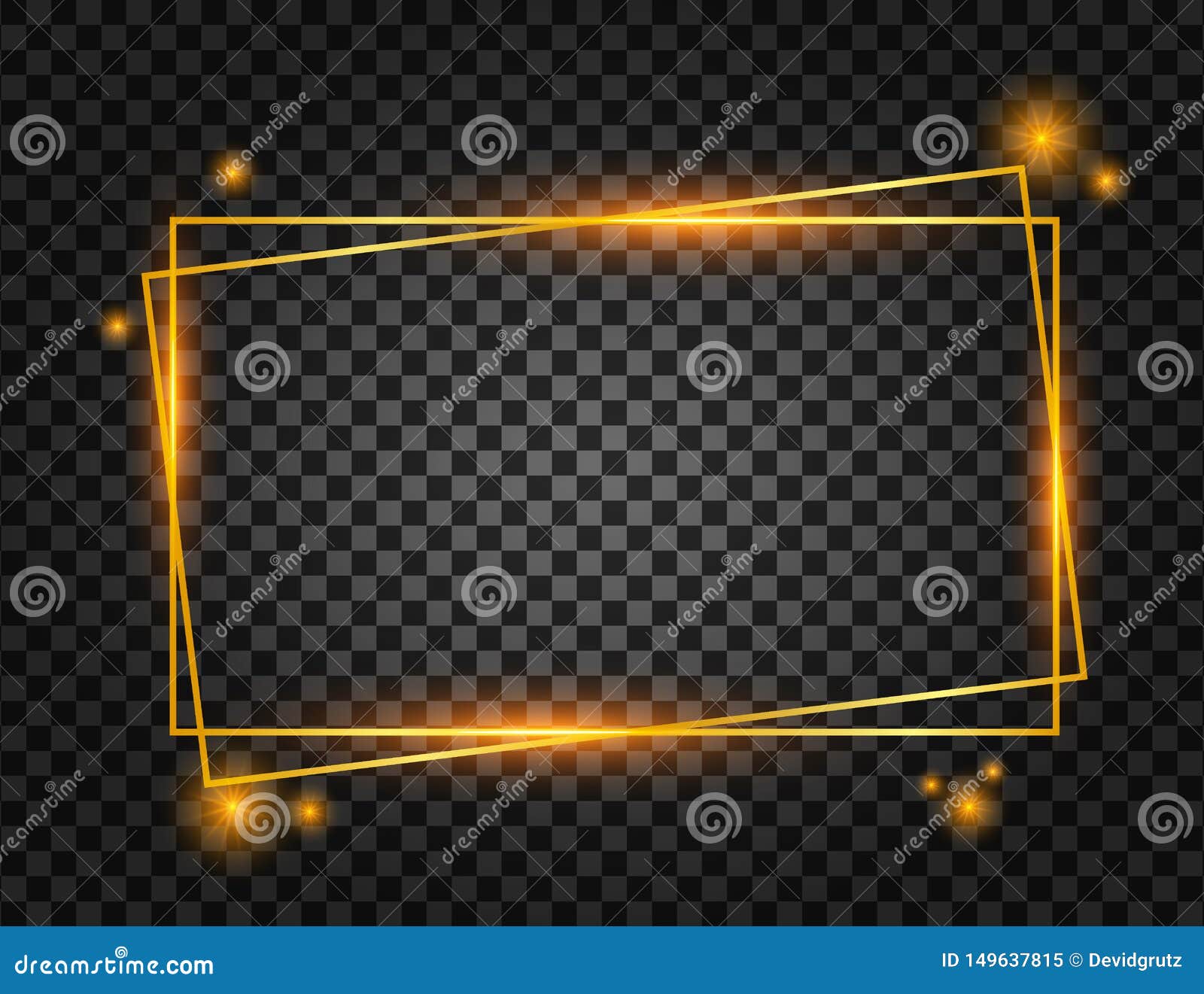 Vector Golden Frame with Lights Effects. Rectangle Banner. Glowing ...