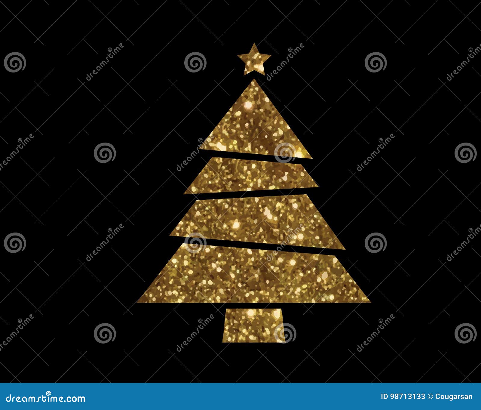Vector Golden Glitter Christmas Tree Flat Icon Stock Illustration ...