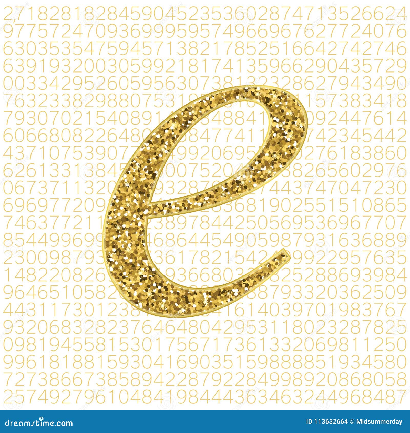 Vector Golden Glitter Euler`s Number on a Digital Background ...