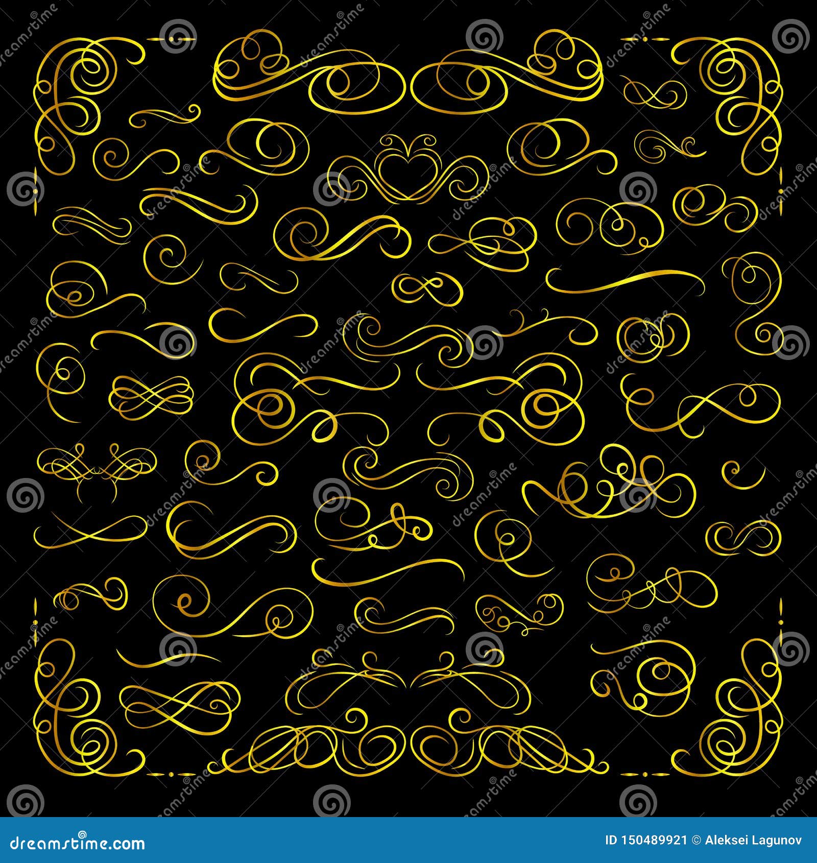 Vector Golden Gradient Calligraphic Design Elements Collection Isolated ...